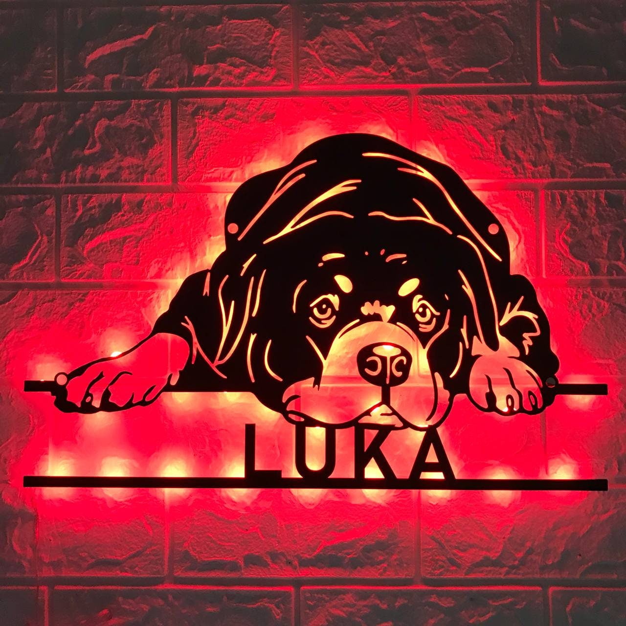 Craftnamesign Custom Lazy Rottweiler Metal Wall Art LED Light ...