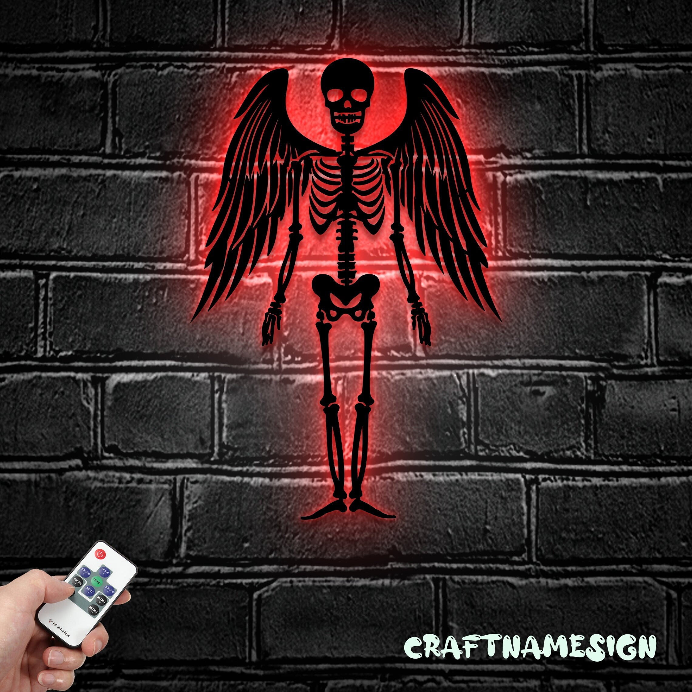 Craftnamesign Skeleton Fairy Metal Wall Art LED Light, Gothic Skull ...