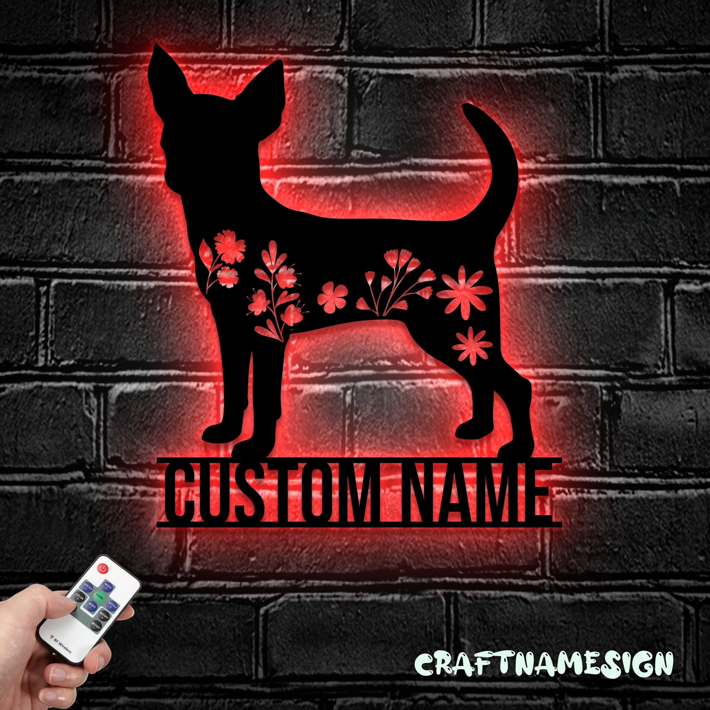 Craftnamesign Custom FLoral Chihuahuas Metal Wall Art LED Light, Custom ...