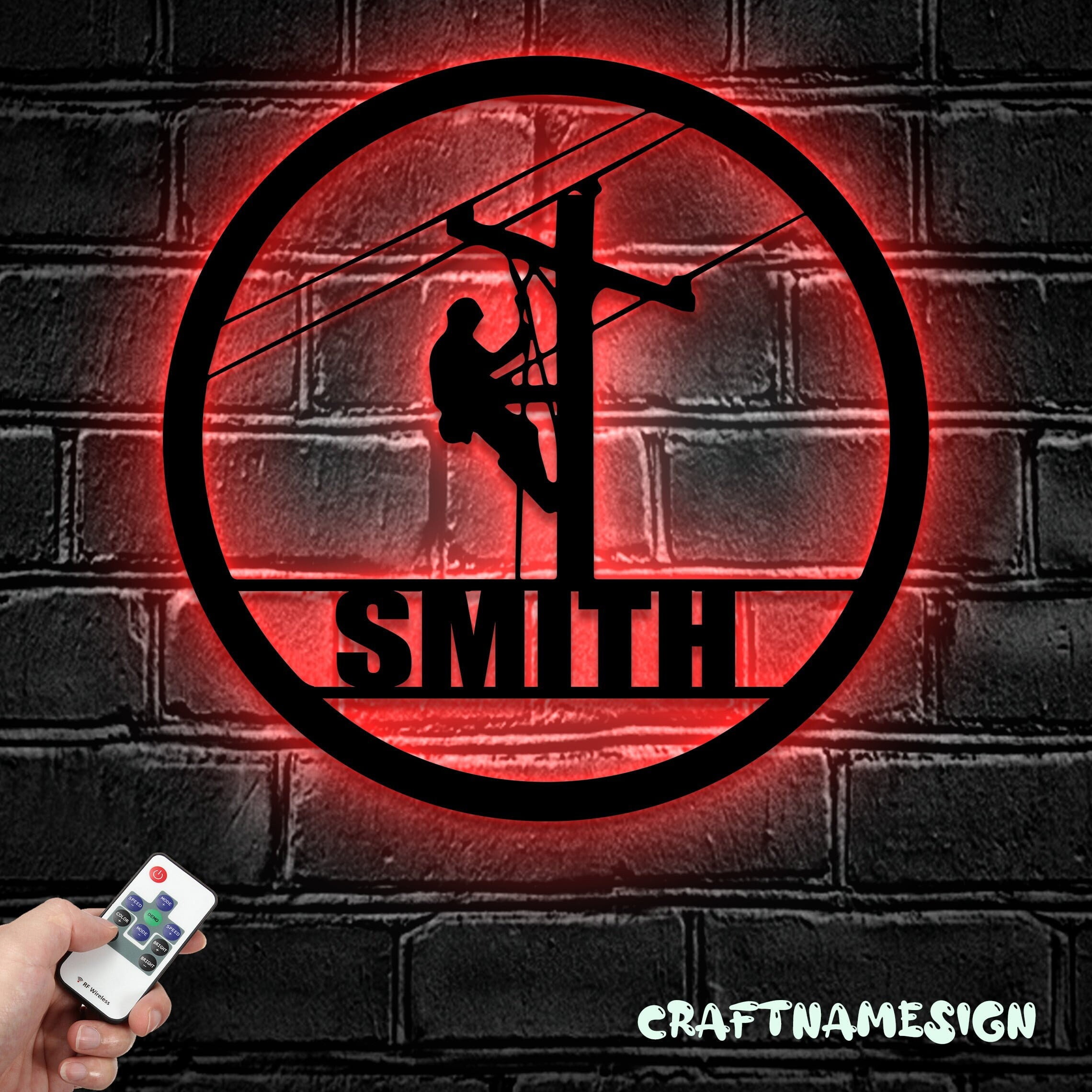 Craftnamesign Custom Lineman Metal Wall Art LED Light, Electrical ...