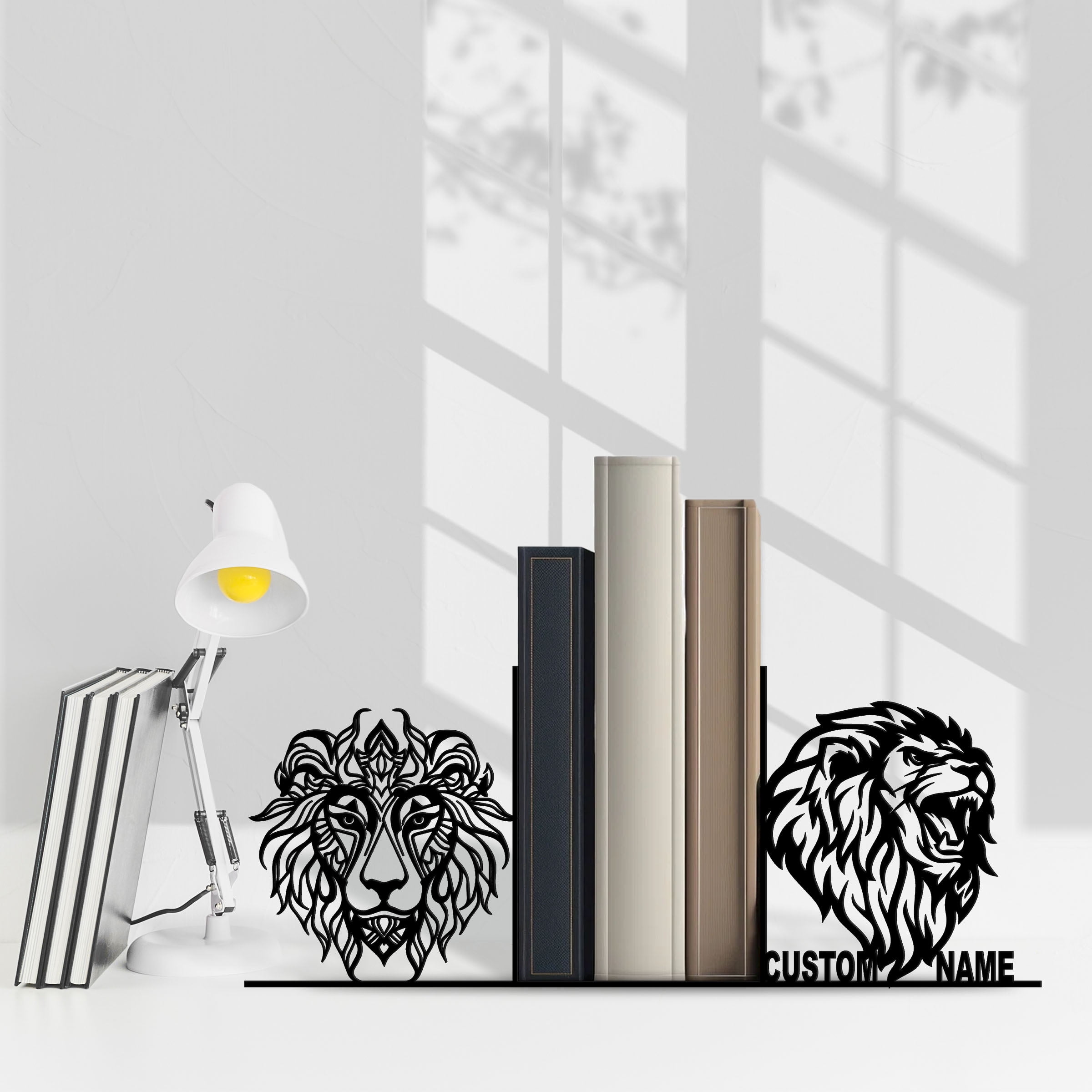 Craftnamesign Custom Lion Metal Bookends for Shelves, Lion Art Book ...