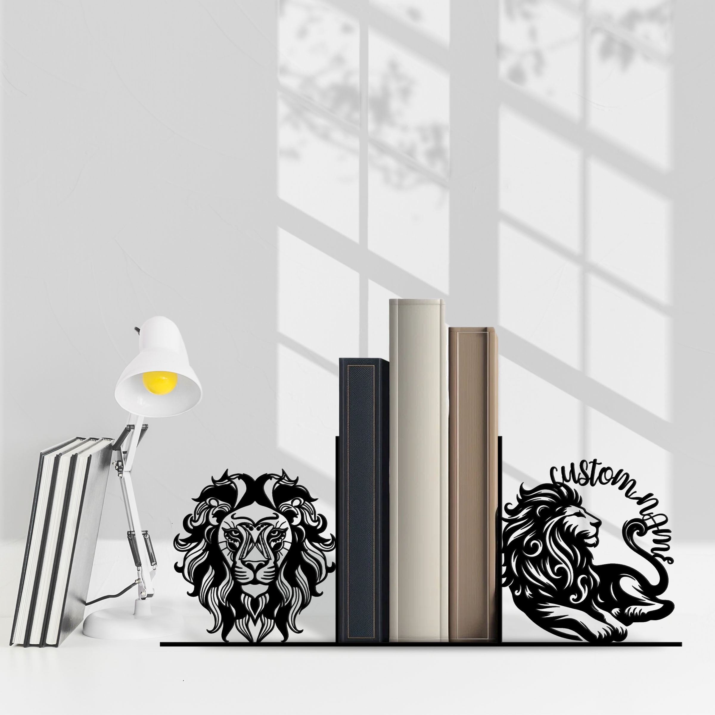 Craftnamesign Custom Lion Metal Bookends for Shelves, Lion Book Shelf ...