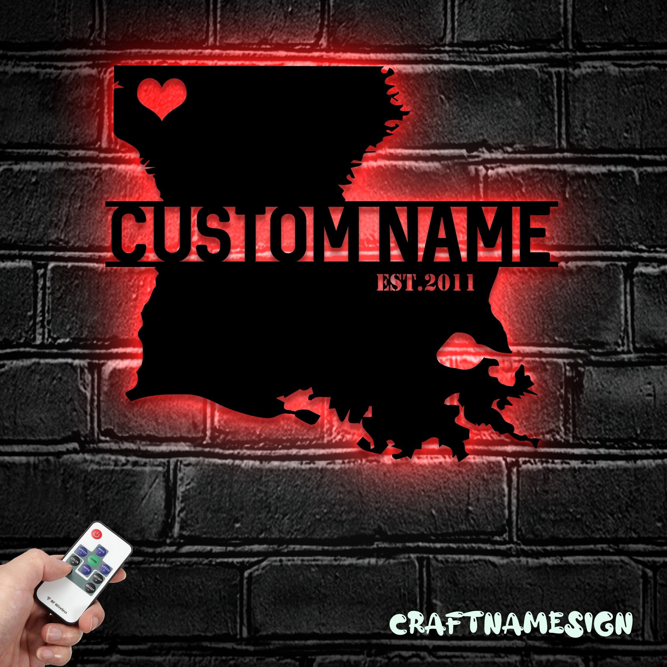Craftnamesign Custom Louisiana Map Metal Wall Art LED Light, Louisiana ...