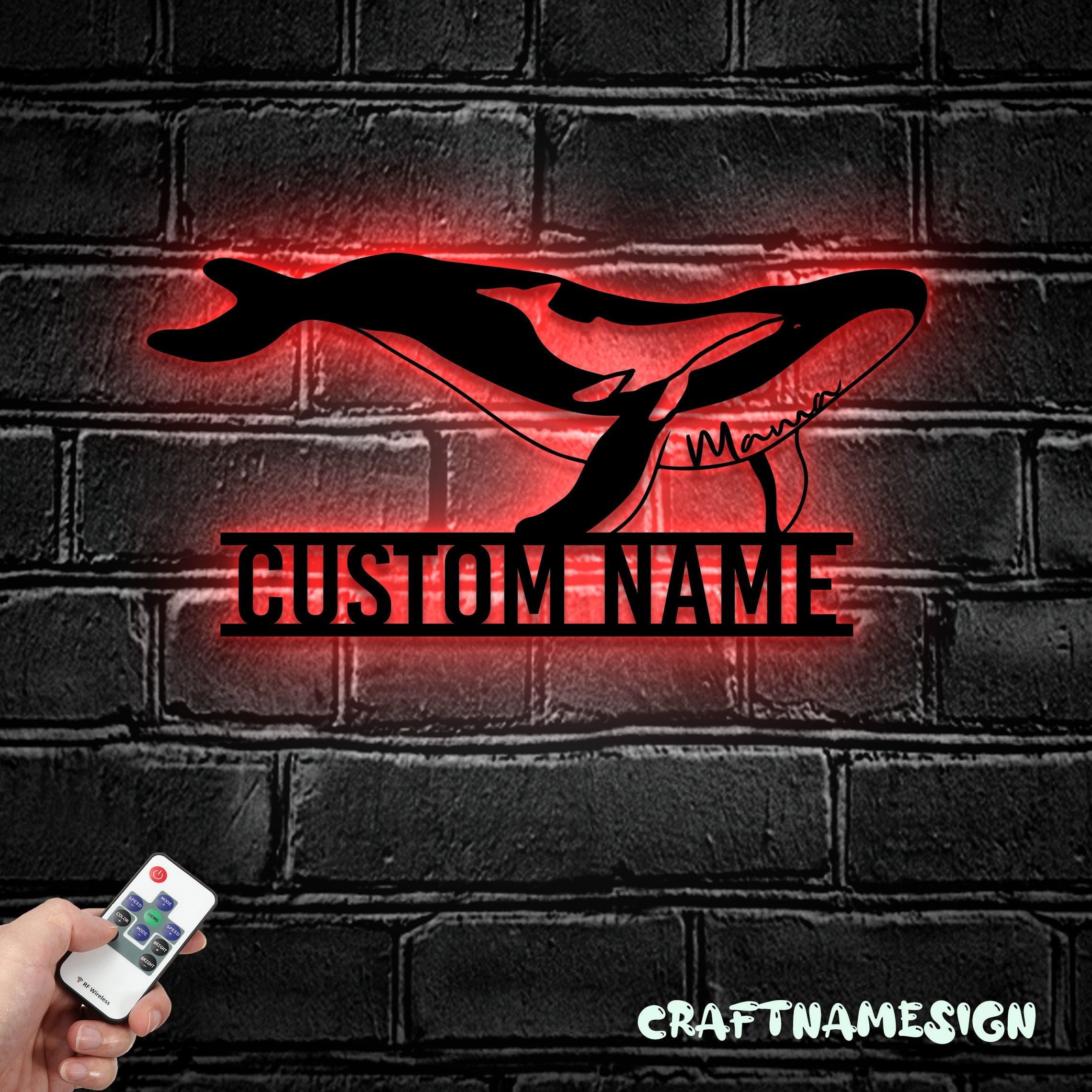 Craftnamesign Custom Mama Baby Whale Metal Wall Art LED Light, Custom ...