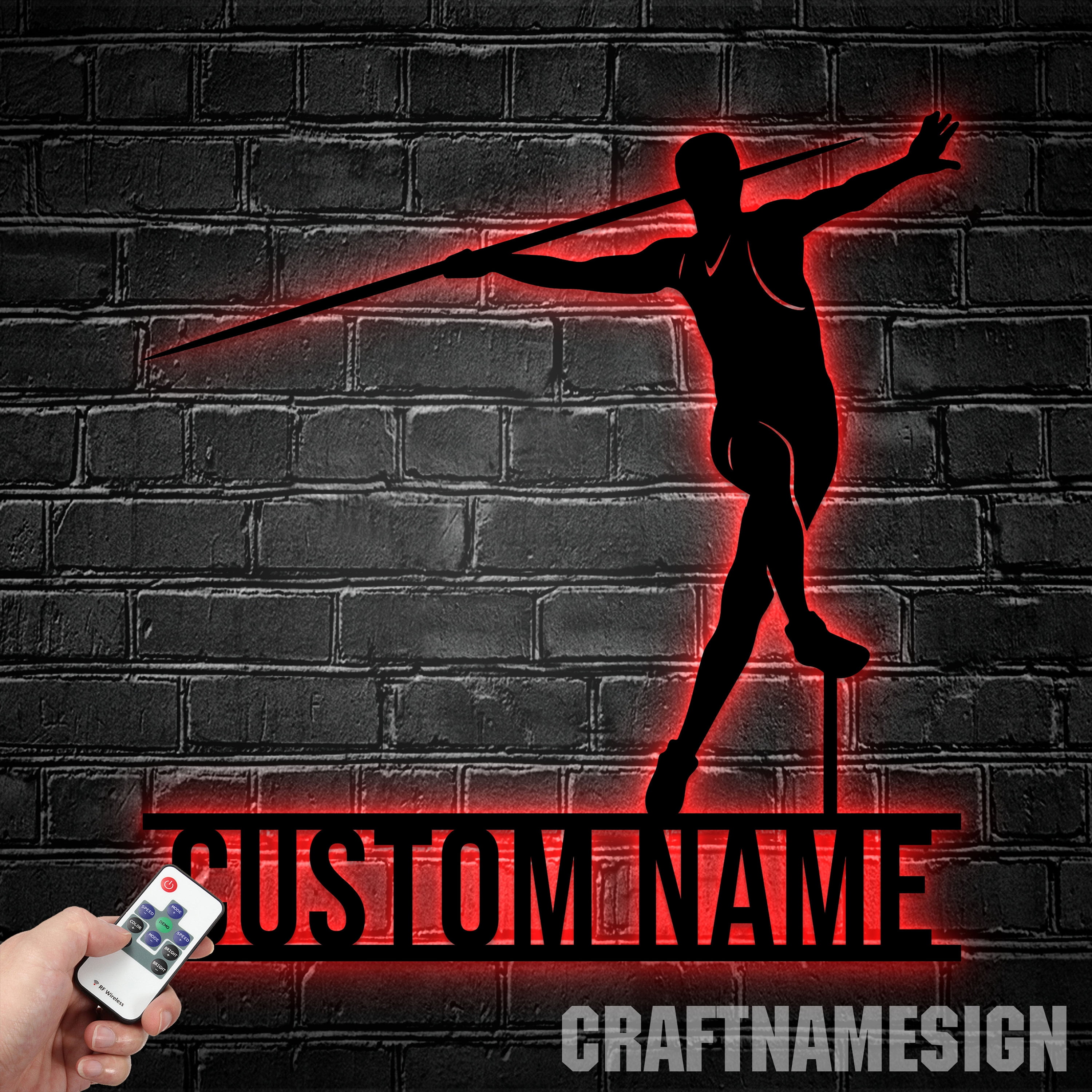 Craftnamesign Custom Man Javelin Thrower Metal Wall Art LED Light ...