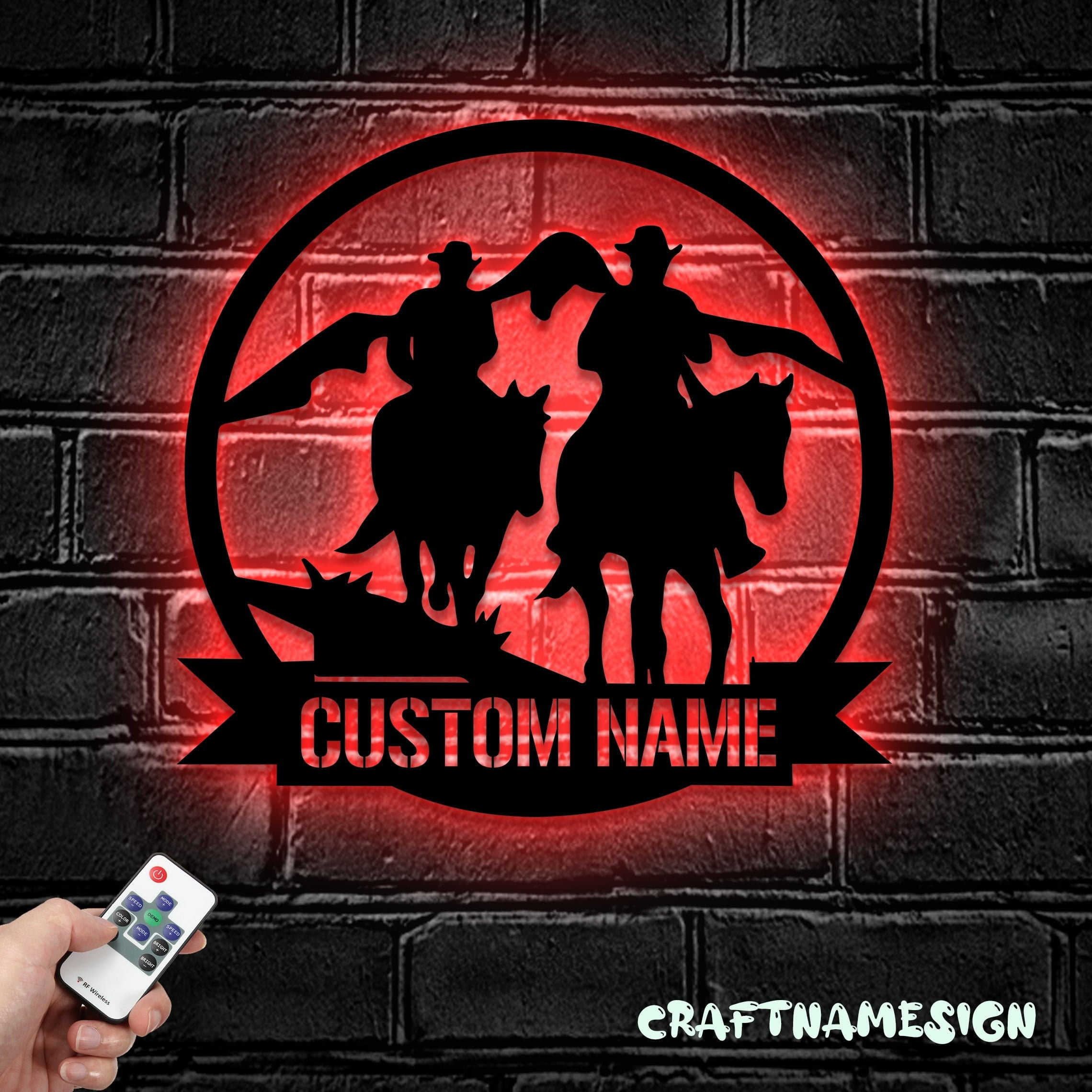 Craftnamesign Custom Cowboy Metal Wall Art LED Light, Custom Cowboy ...