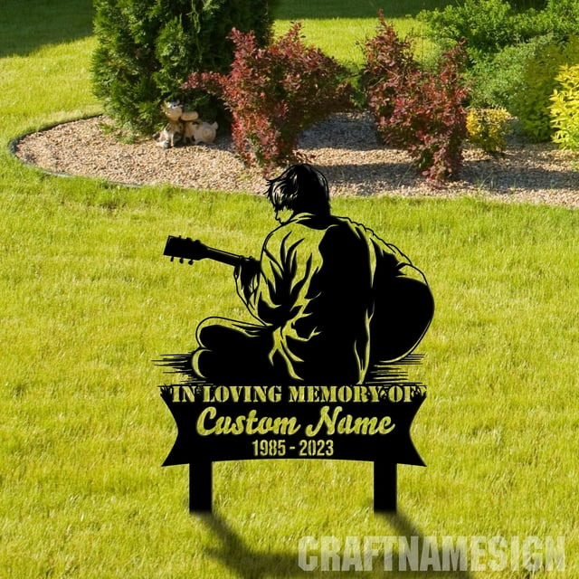Craftnamesign Custom Man Playing Guitar Memorial Stake, Guitarist ...