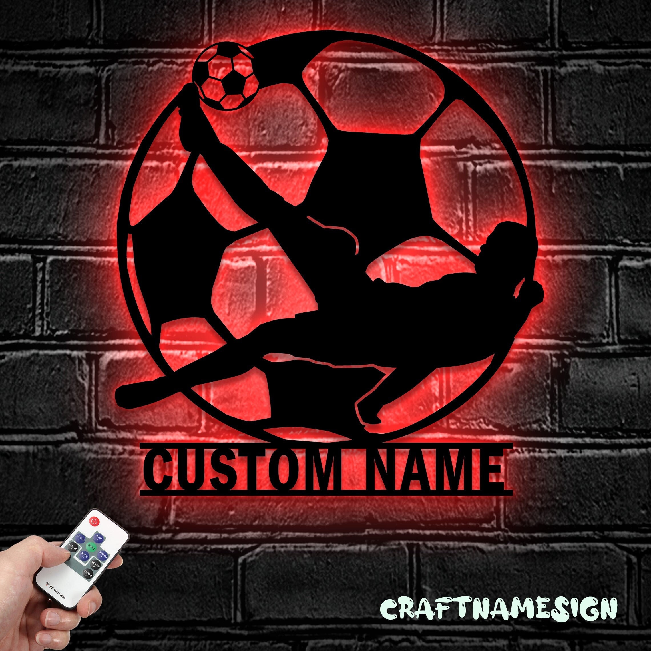 Craftnamesign Custom Man Plays Soccer Metal Wall Art LED Light ...