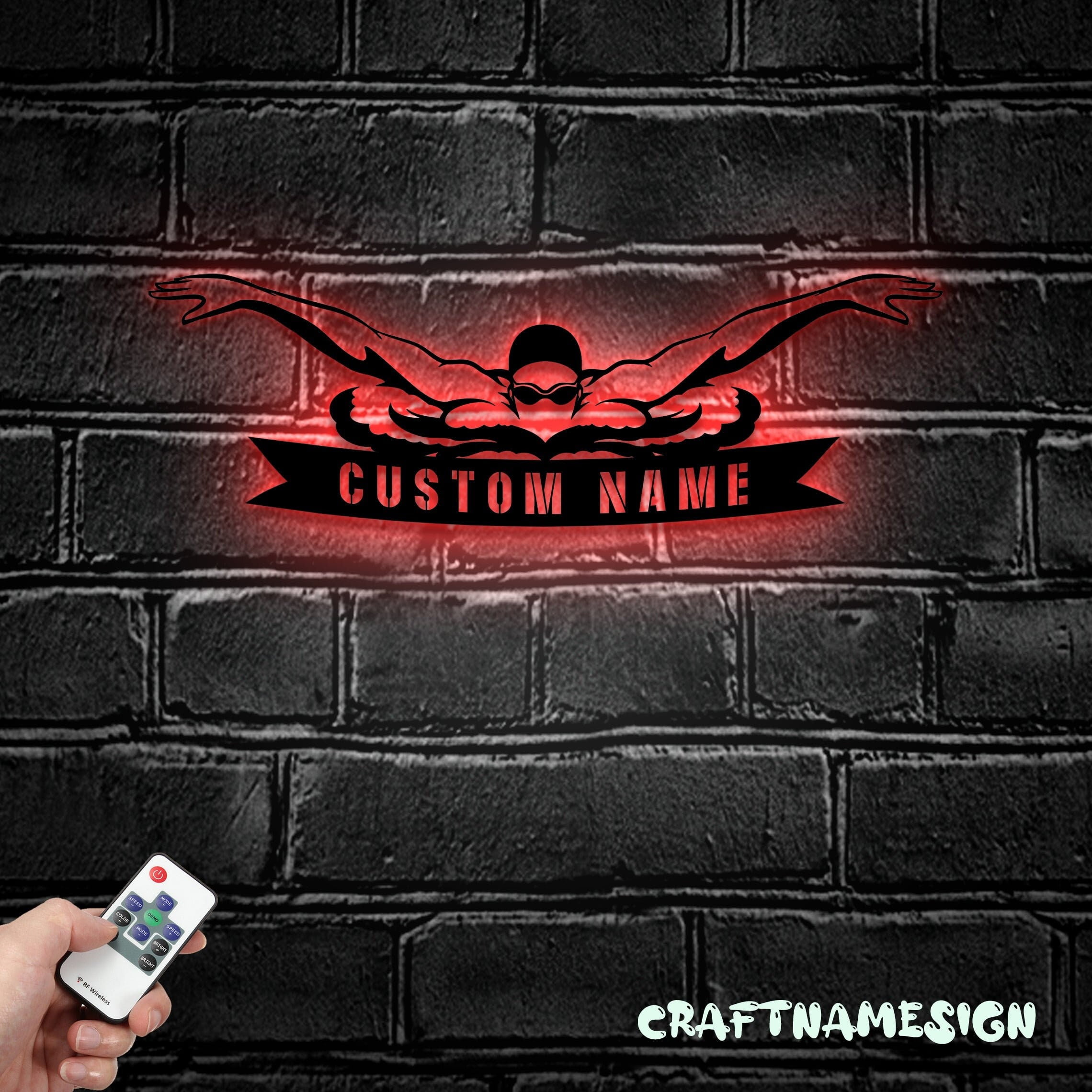 Craftnamesign Custom Man Swimmer Metal Wall Art LED Light, Personalized ...