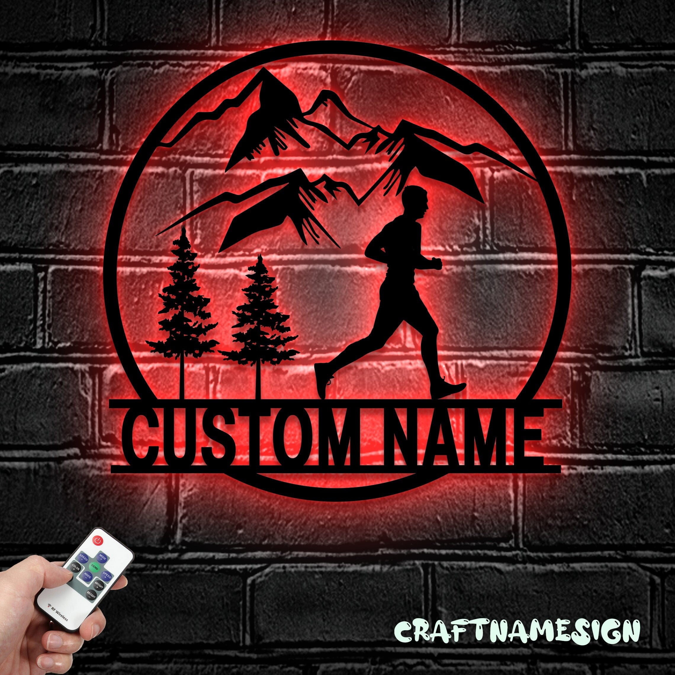 Craftnamesign Custom Man Trail Running Metal Wall Art LED Light ...