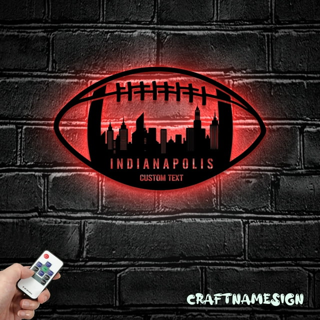 Craftnamesign Custom Indianapolis Skyline Football Metal Sign LED Light ...