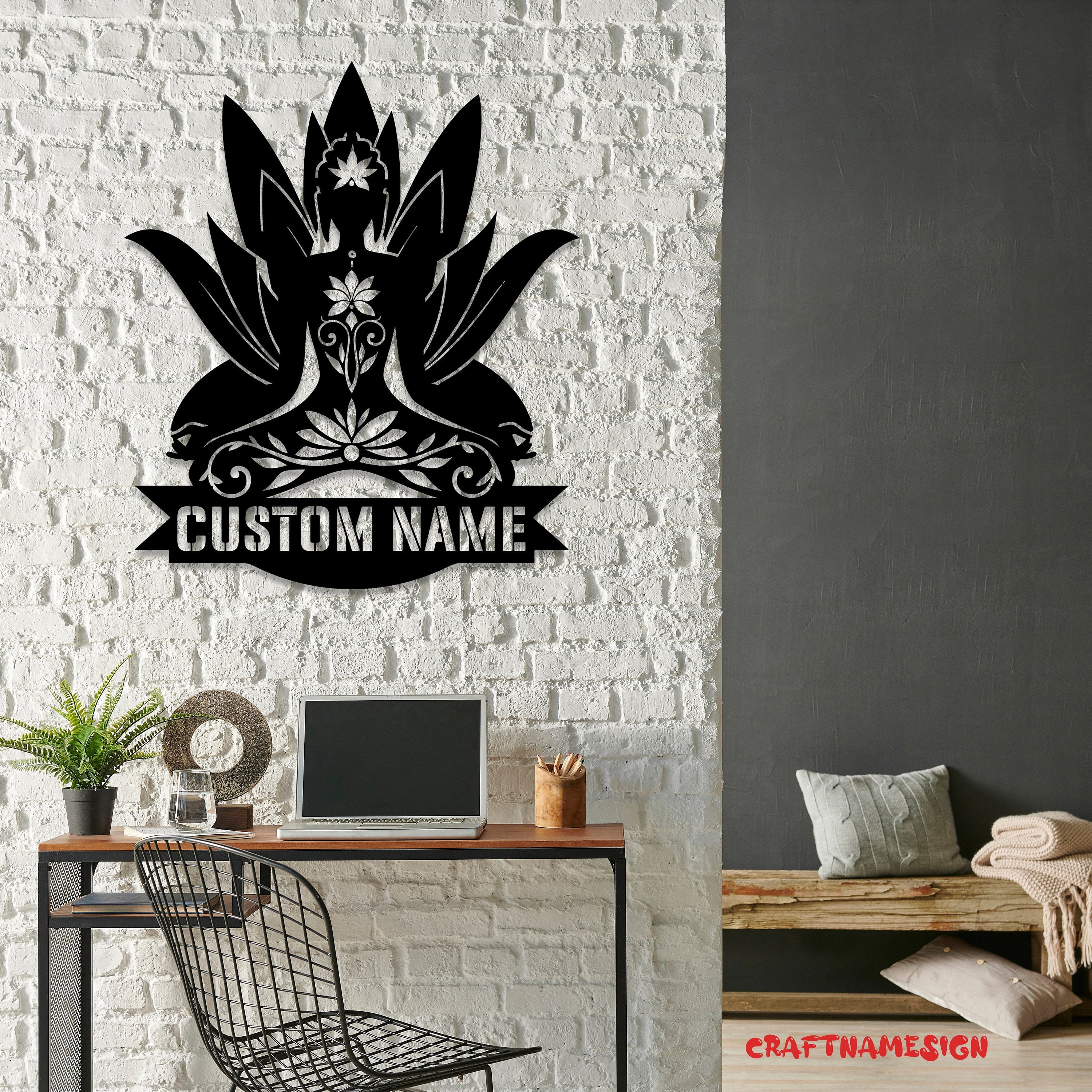 Craftnamesign Custom Mandala Yoga Girl Metal Wall Art LED Light ...