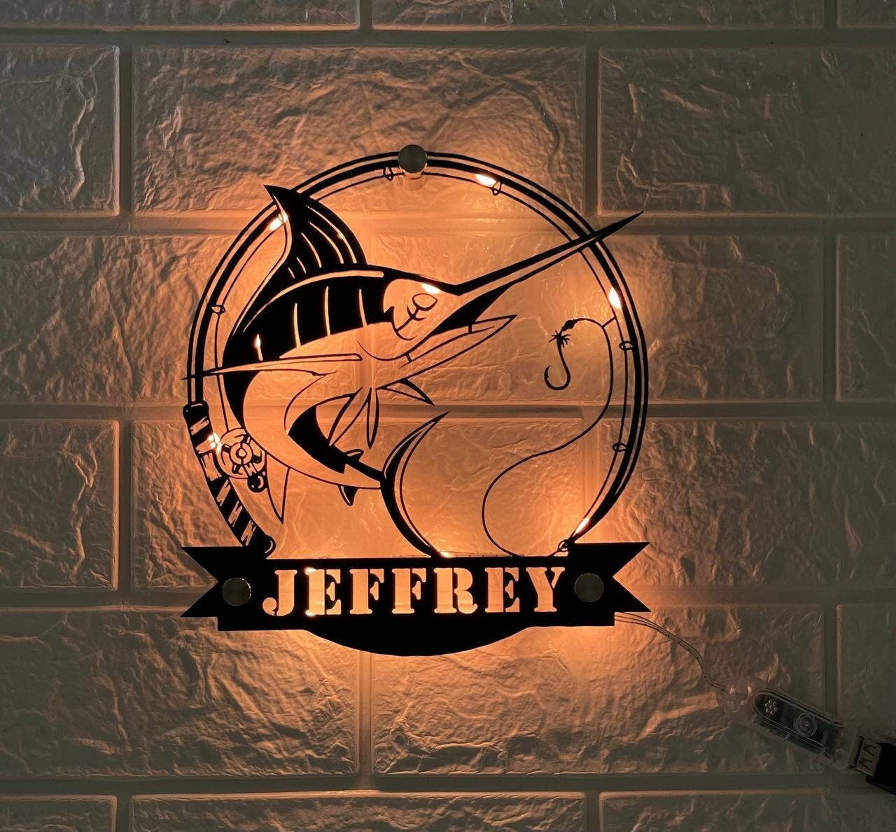 Craftnamesign Custom Marlin Fishing Metal Sign LED Light, Fishing Sign ...