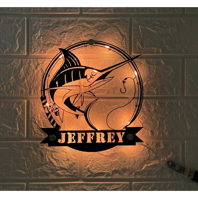 Craftnamesign Custom Marlin Fishing Metal Sign LED Light, Fishing Sign ...