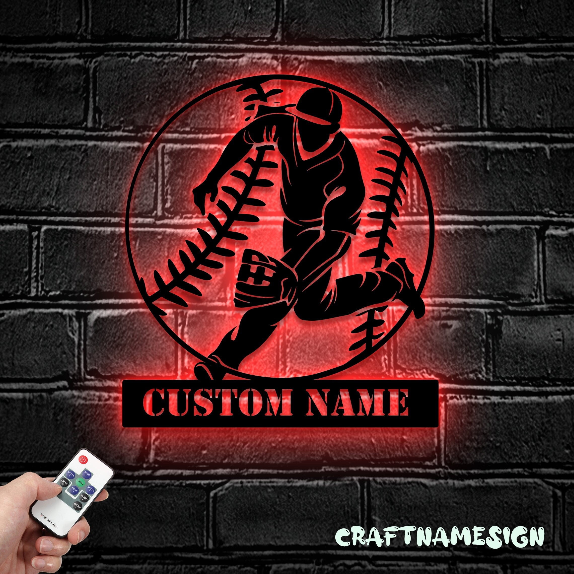 Craftnamesign Custom Catch Baseball Metal Wall Art LED Light, Custom ...