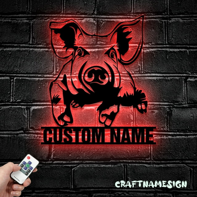 Craftnamesign Custom Funny Pig Farmhouse Metal Wall Art LED Light ...