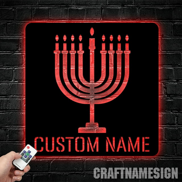 Craftnamesign Custom Menorah Judaism Hanukkah Jewish Wall Art Led Light ...