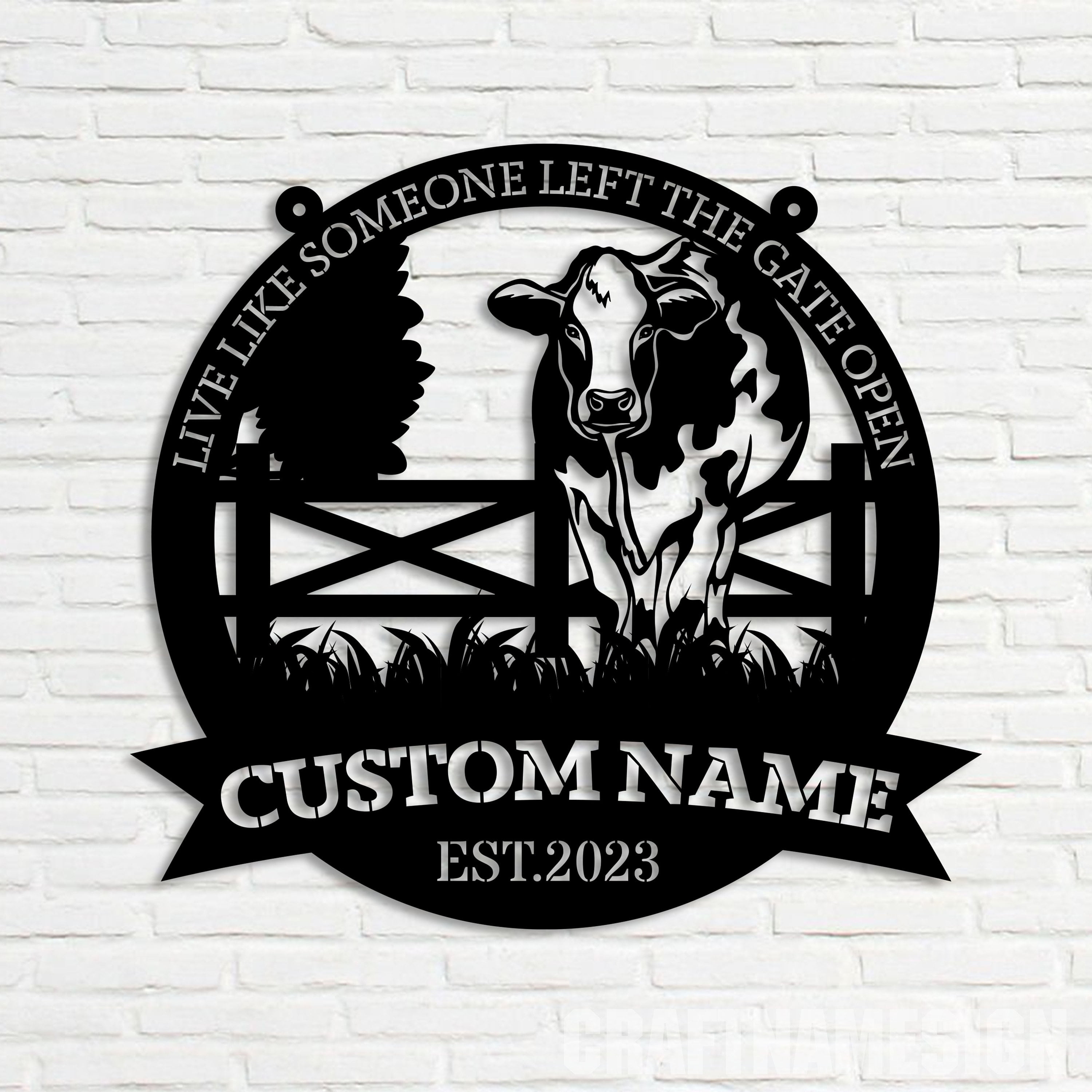 Craftnamesign Custom Metal Cow Farm Sign, Metal Name Sign Outdoor, Farm ...