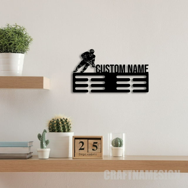 Craftnamesign Custom Metal Hockey Medal Hanger Wall Art Led Light ...