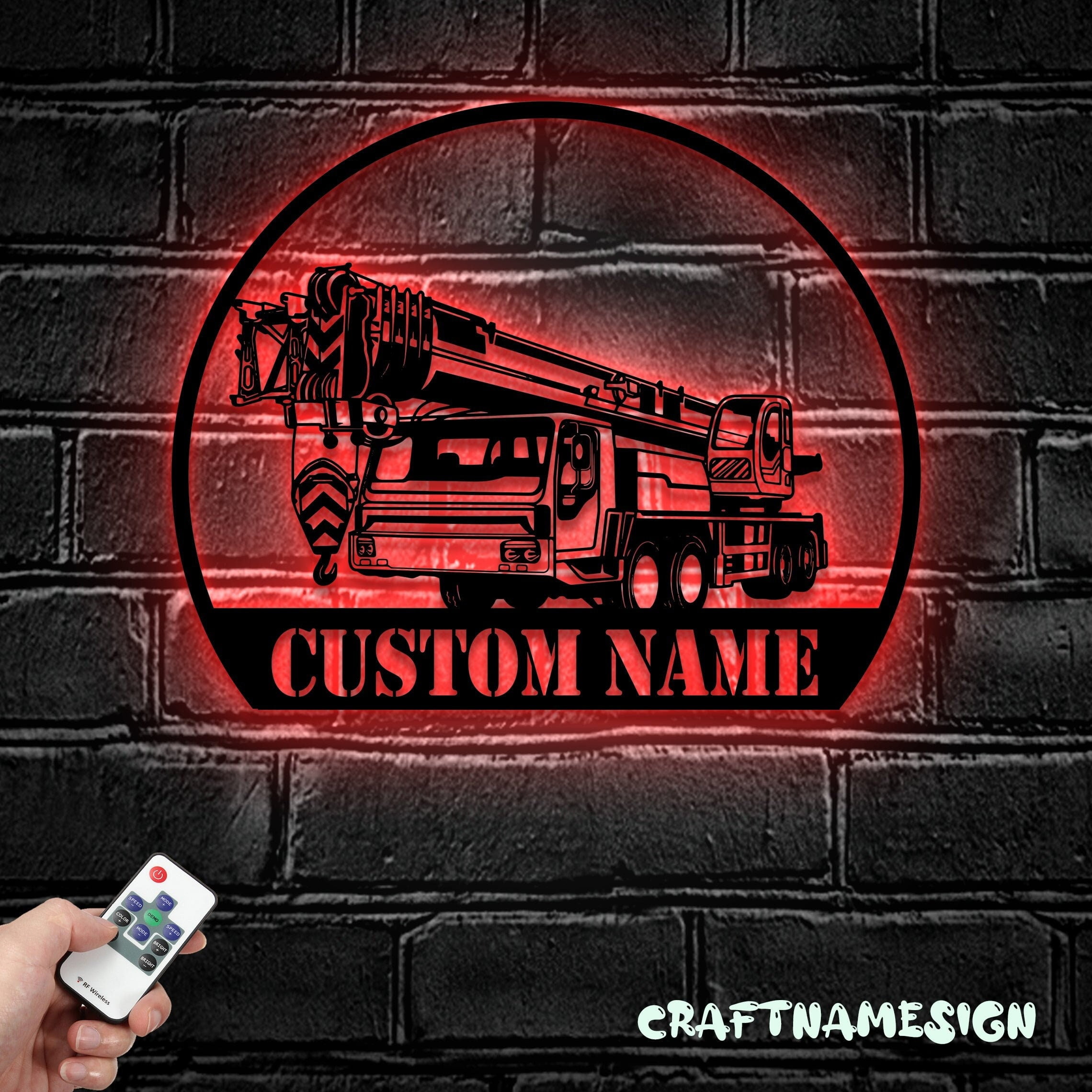 Craftnamesign Custom Mobile Crane Truck Driver Metal Wall Art LED Light ...