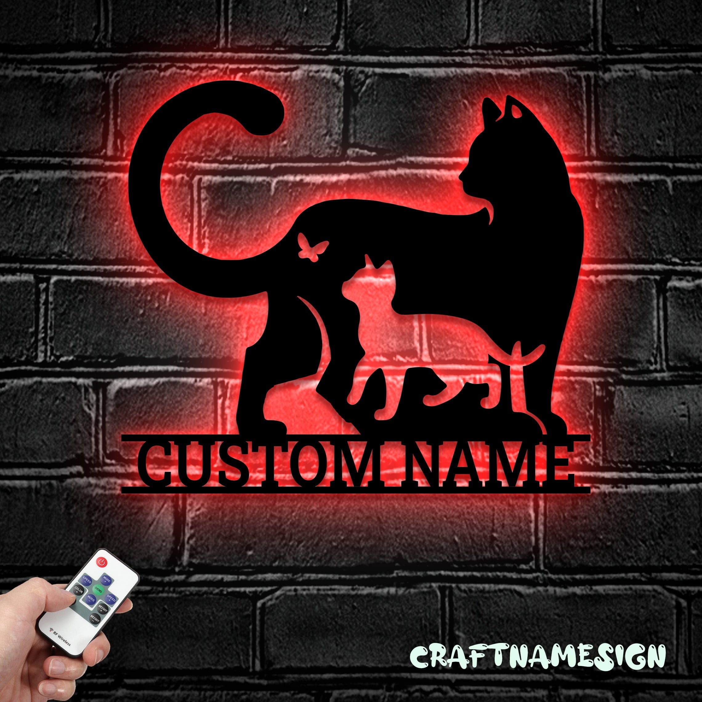 Craftnamesign Custom Mom Baby Cat Metal Wall Art LED Light, Custom ...