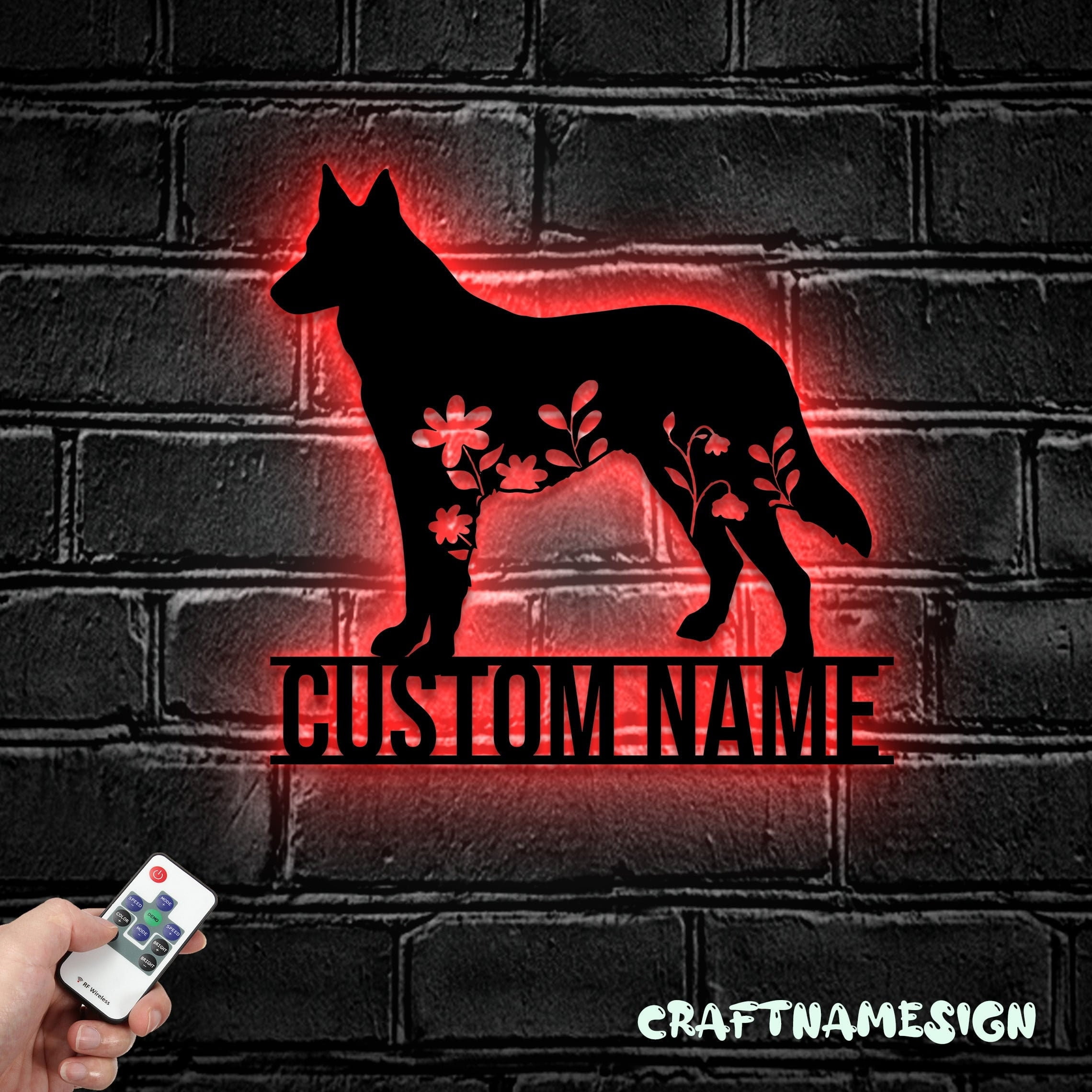 Craftnamesign Custom Floral German Shepherd Metal Wall Art LED Light ...