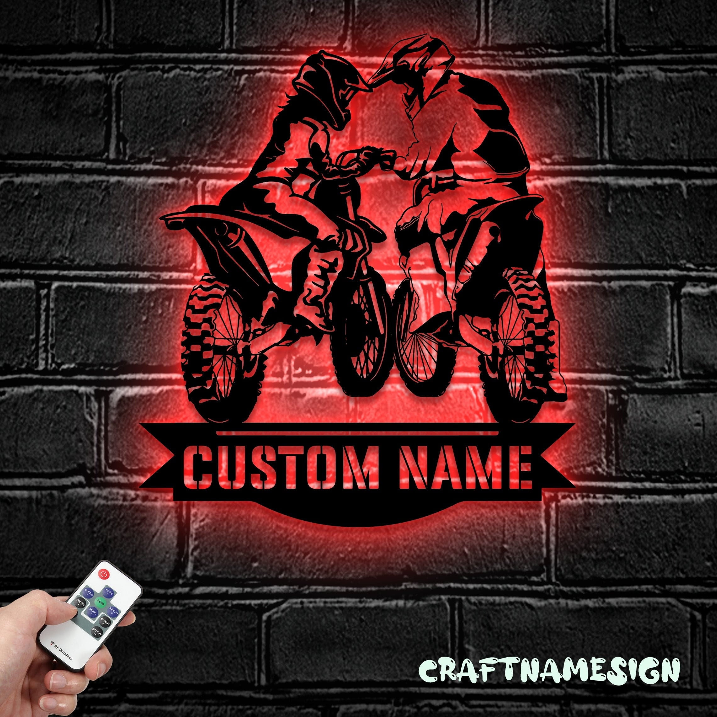 Craftnamesign Custom Motocross Biker Couple Metal Wall Art LED Light ...