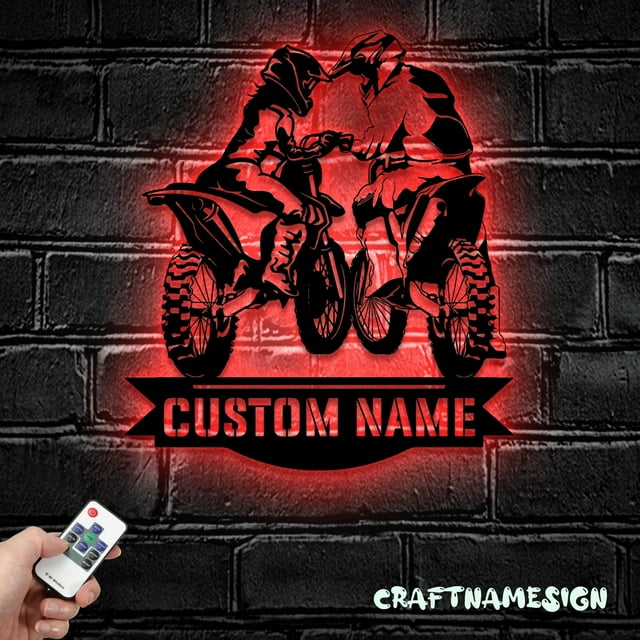 Craftnamesign Custom Motocross Biker Couple Metal Wall Art LED Light ...