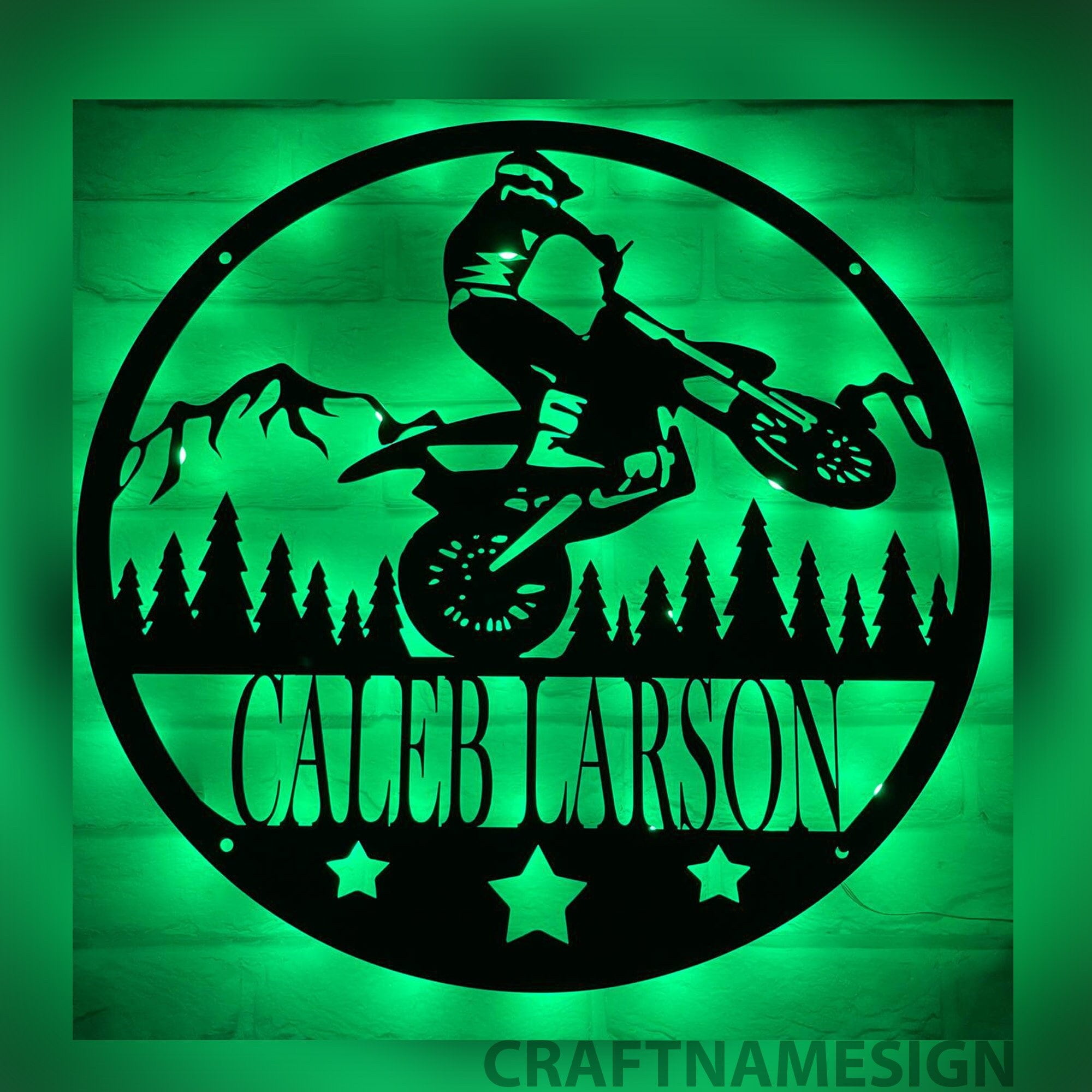 Craftnamesign Custom Motocross Biker Metal Wall Art LED Light ...