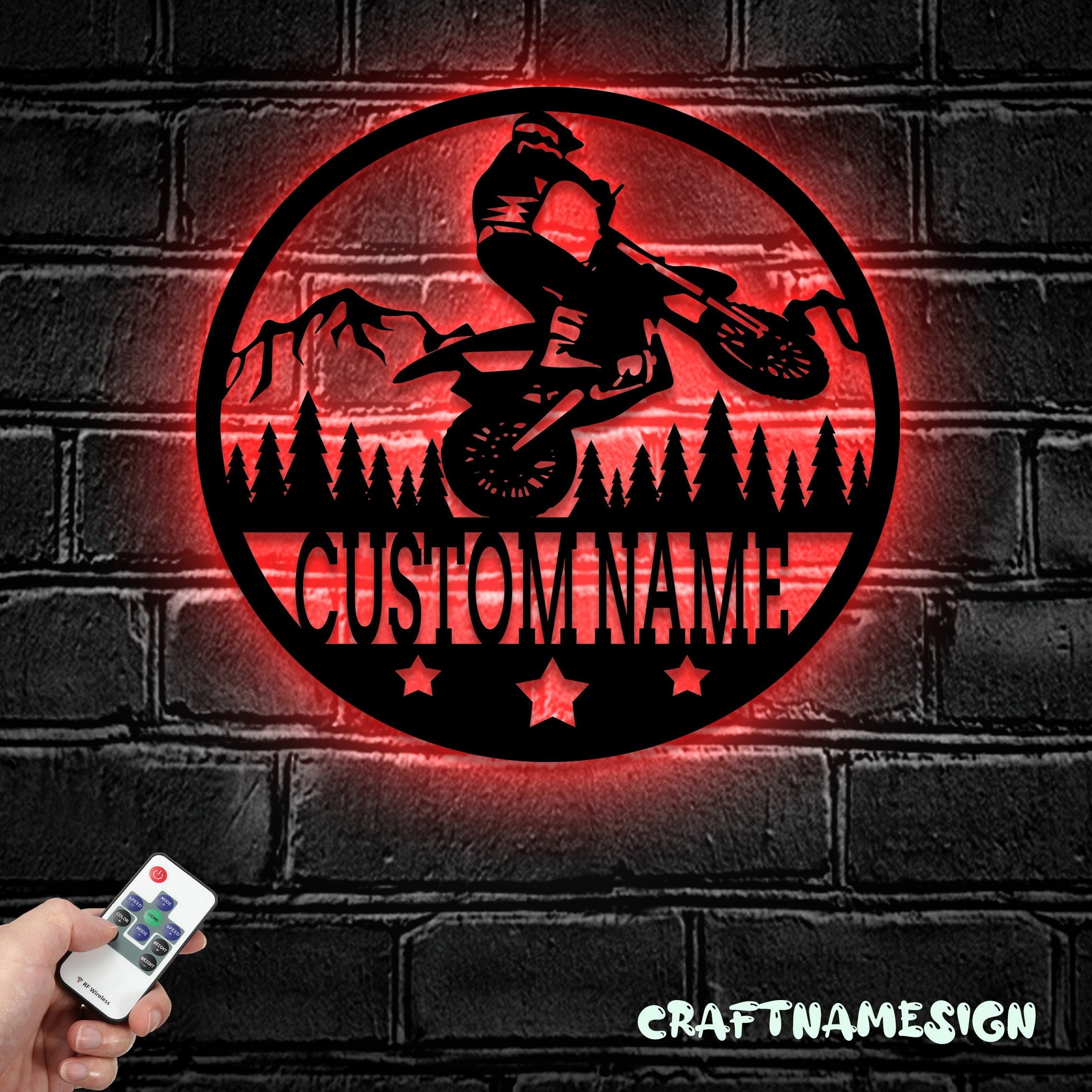 Craftnamesign Custom Motocross Biker Metal Wall Art LED Lights, Custom ...