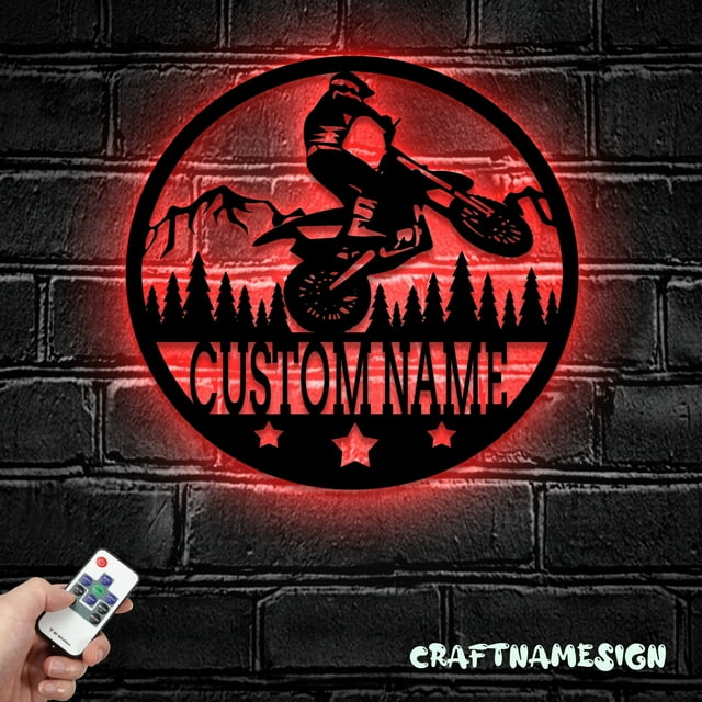 Craftnamesign Custom Motocross Biker Metal Wall Art LED Lights, Custom ...