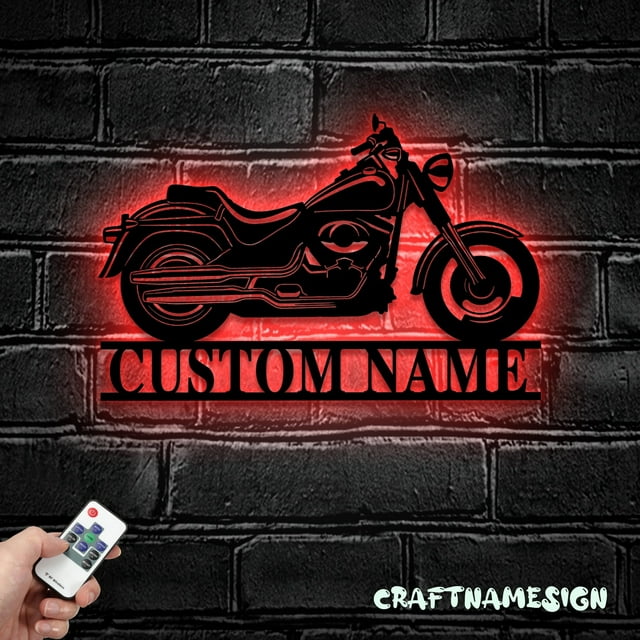 Craftnamesign Custom Motocross Biker Metal Wall Art LED Lights ...