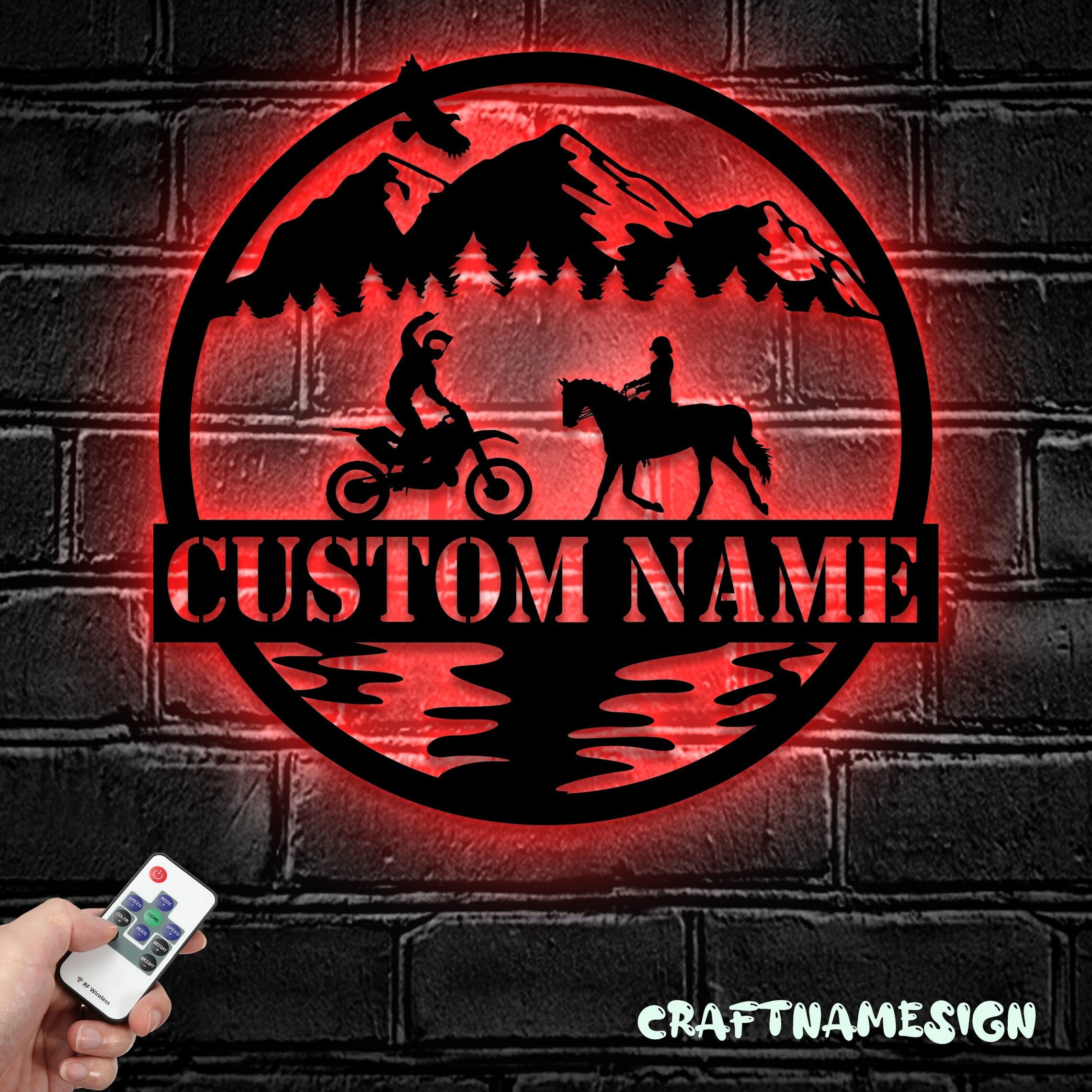 Craftnamesign Custom Motocross Cowgirl Couple Metal Wall Art LED Light ...