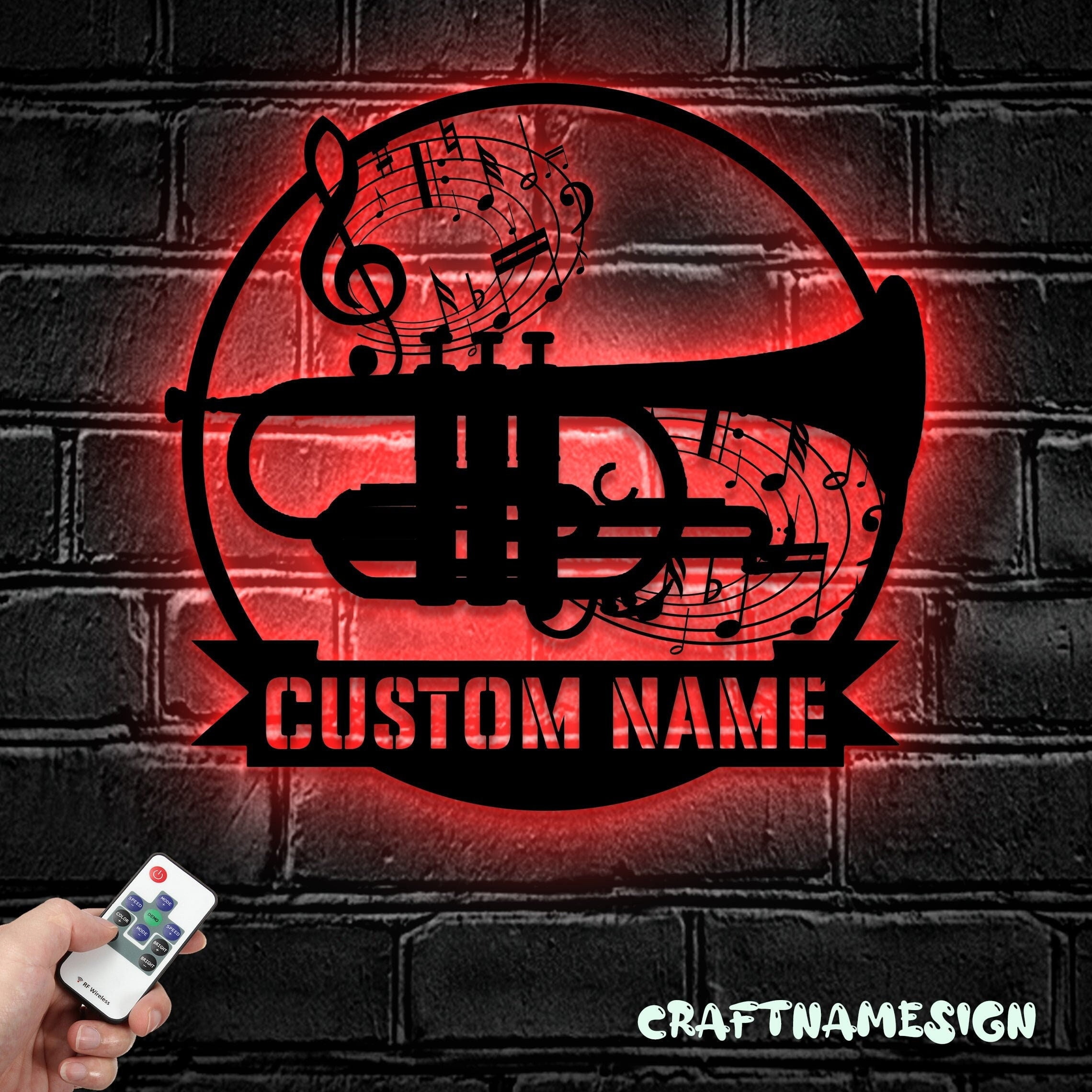 Craftnamesign Custom Cornet Musical Instrument Metal Wall Art LED Light ...