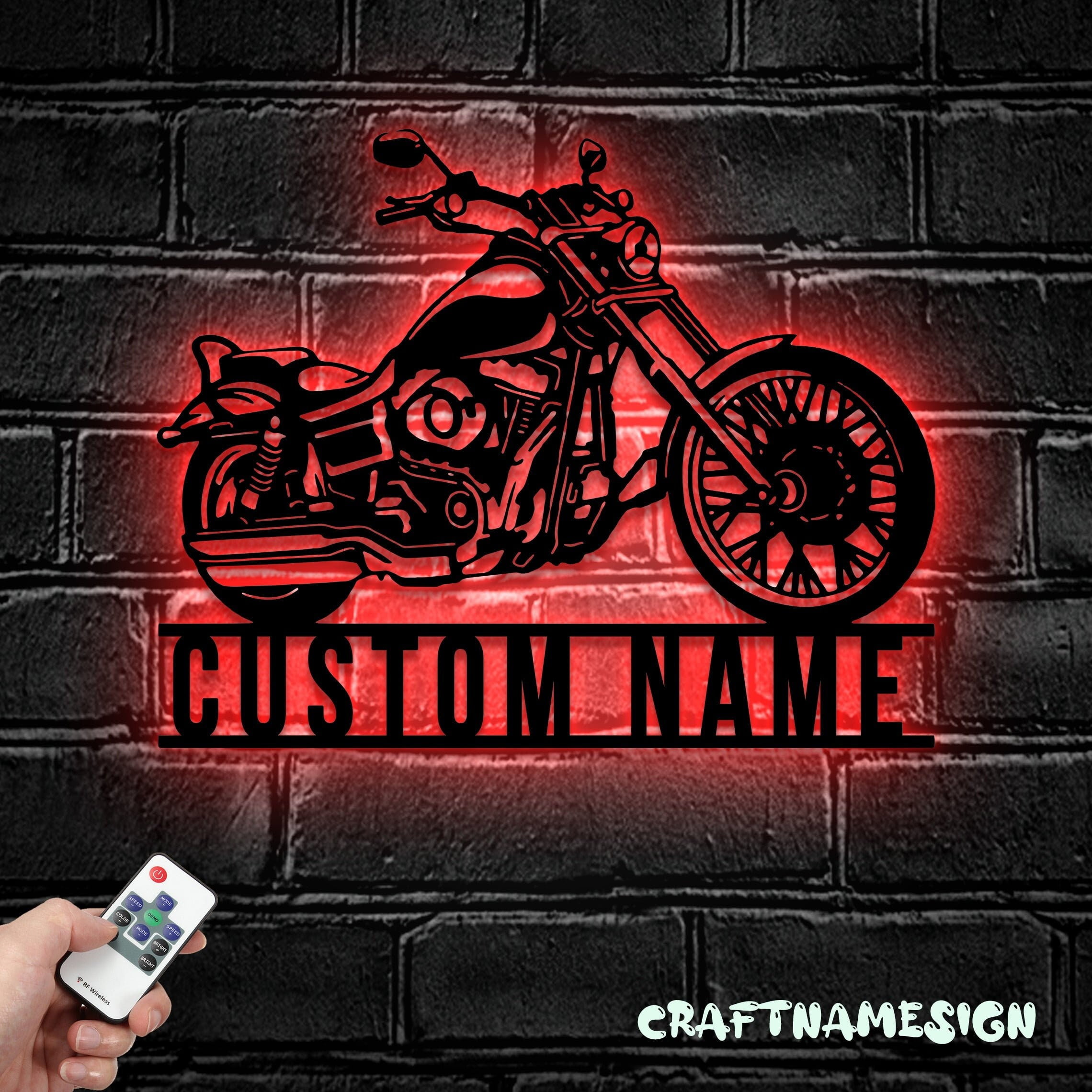 Craftnamesign Custom Motorcycle Metal Wall Art LED Light, Motocross ...