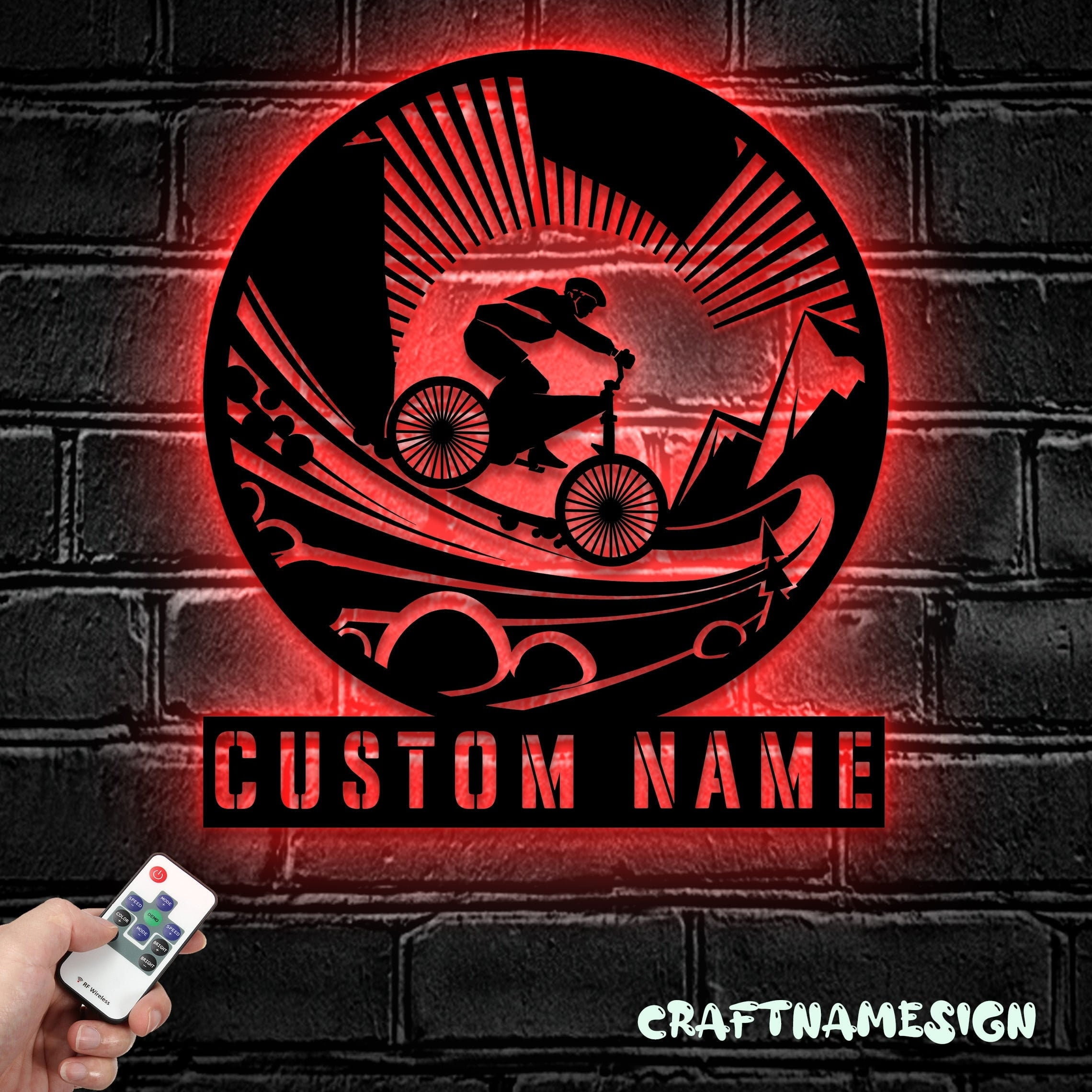 Craftnamesign Custom Mountain Bike Metal Wall Art LED Light, Custom ...
