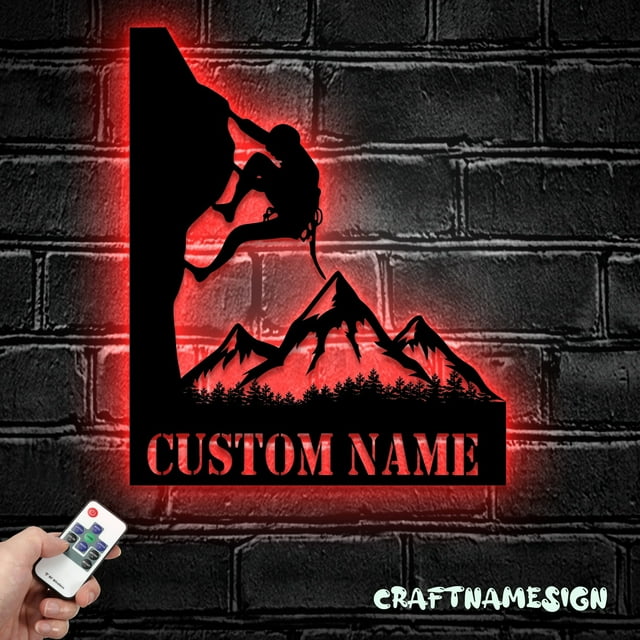 Craftnamesign Custom Mountain Climbing Metal Wall Art Led Light, Custom ...