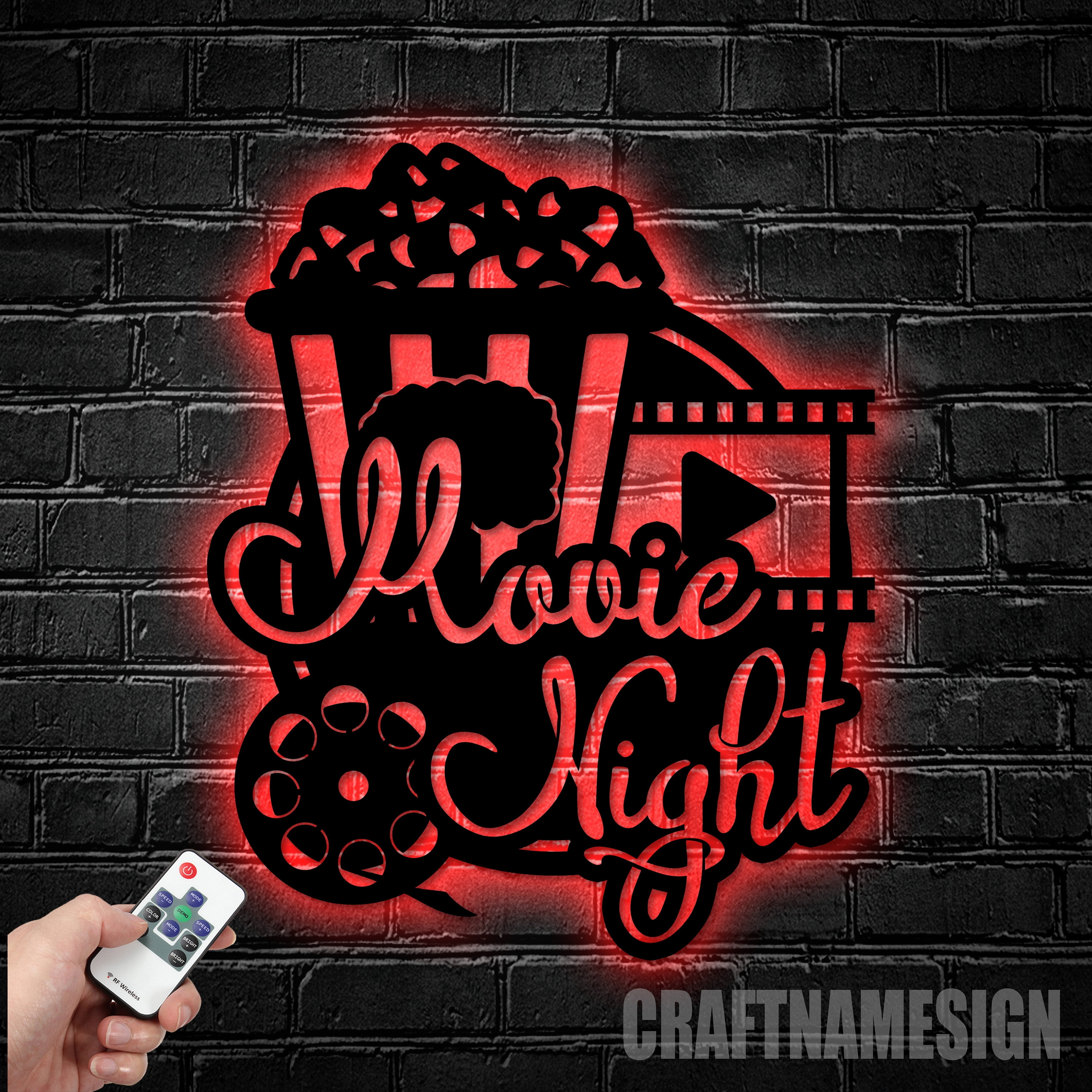 Craftnamesign Custom Movie Night Metal Wall Art LED Light, Movie ...