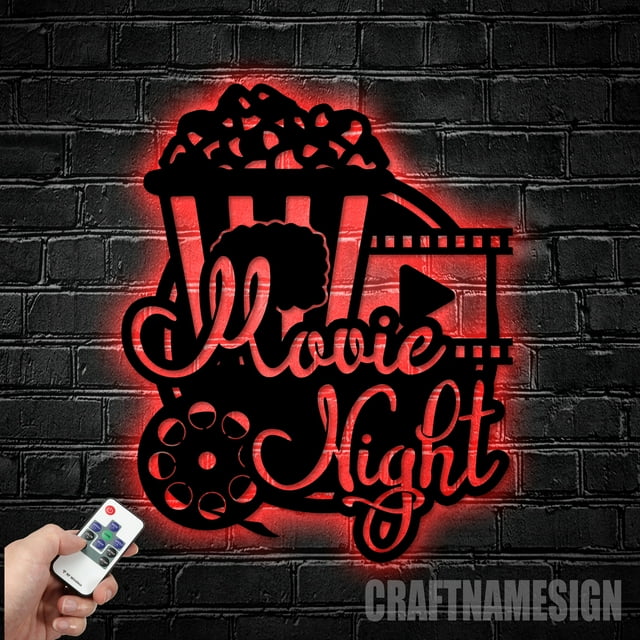 Craftnamesign Custom Movie Night Metal Wall Art LED Light, Movie ...