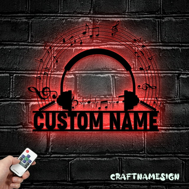 Craftnamesign Custom Music Note Headphones Laser Metal Wall Art LED ...