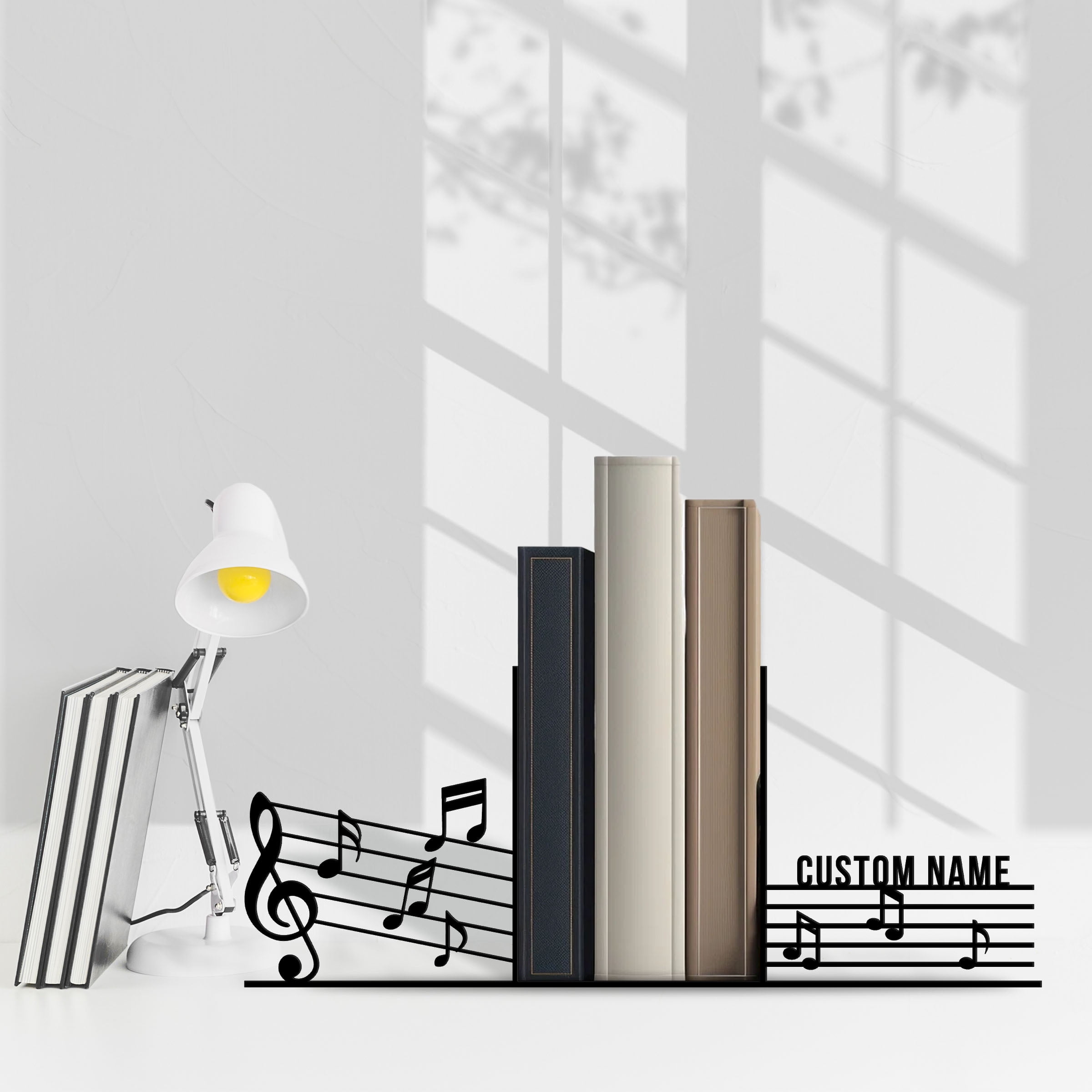 Craftnamesign Custom Music Note Metal Bookends for Shelves, Modern Book ...