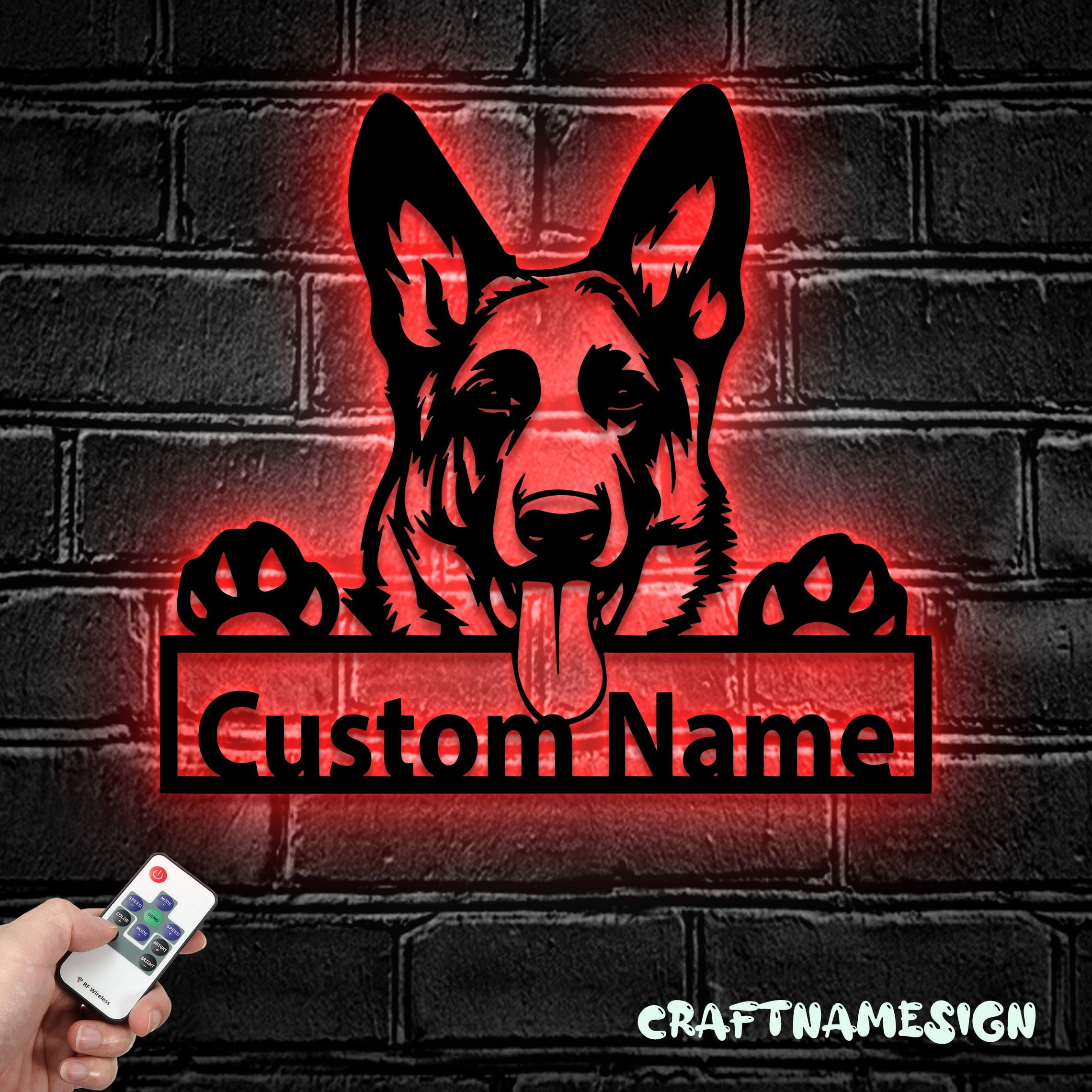 Craftnamesign Custom German Dog Metal Wall Art LED Light, Personalized ...