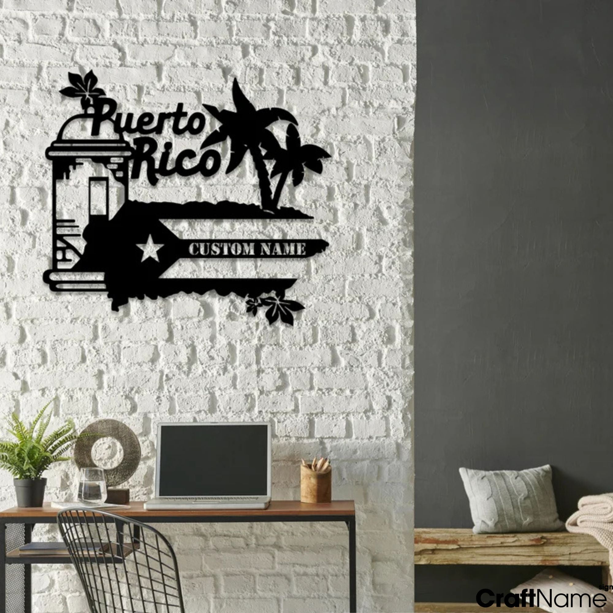 Craftnamesign Custom Name Puerto Rico Metal Wall Art LED Light, Puerto ...
