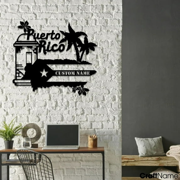 Craftnamesign Custom Name Puerto Rico Metal Wall Art LED Light, Puerto ...