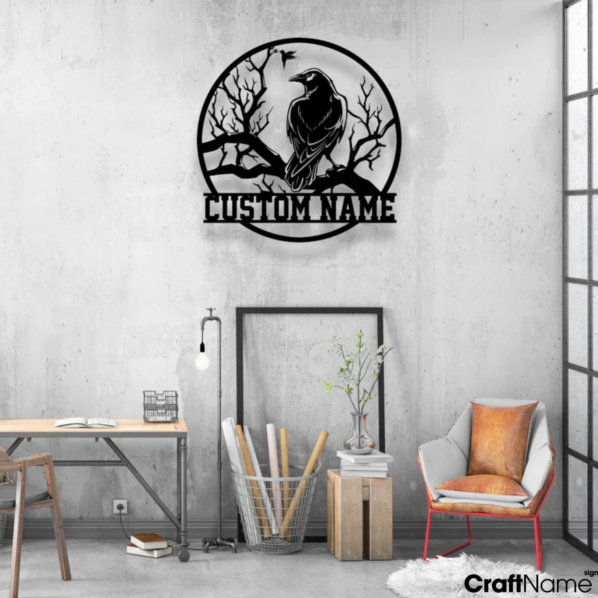 Craftnamesign Custom Name Raven Metal Wall Art LED Light, Raven Wall ...