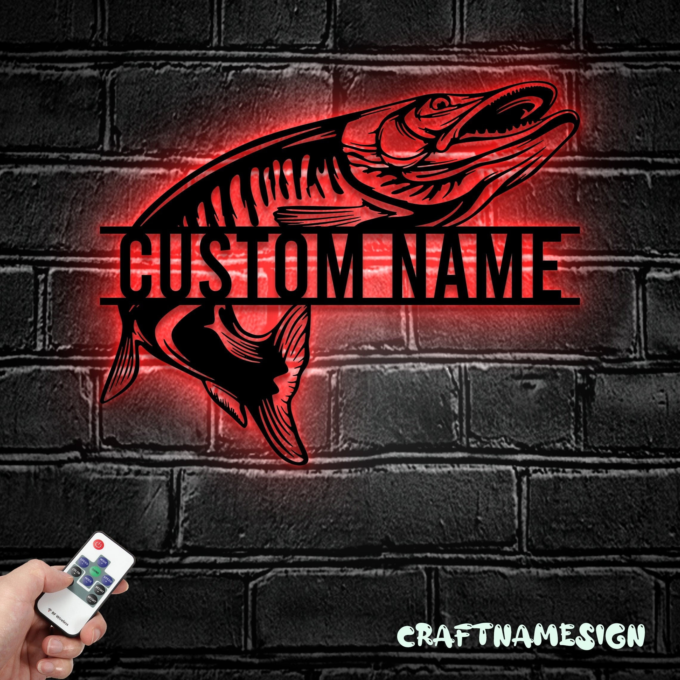 Craftnamesign Custom Northern Pike Fishing Metal Wall Art LED Light ...