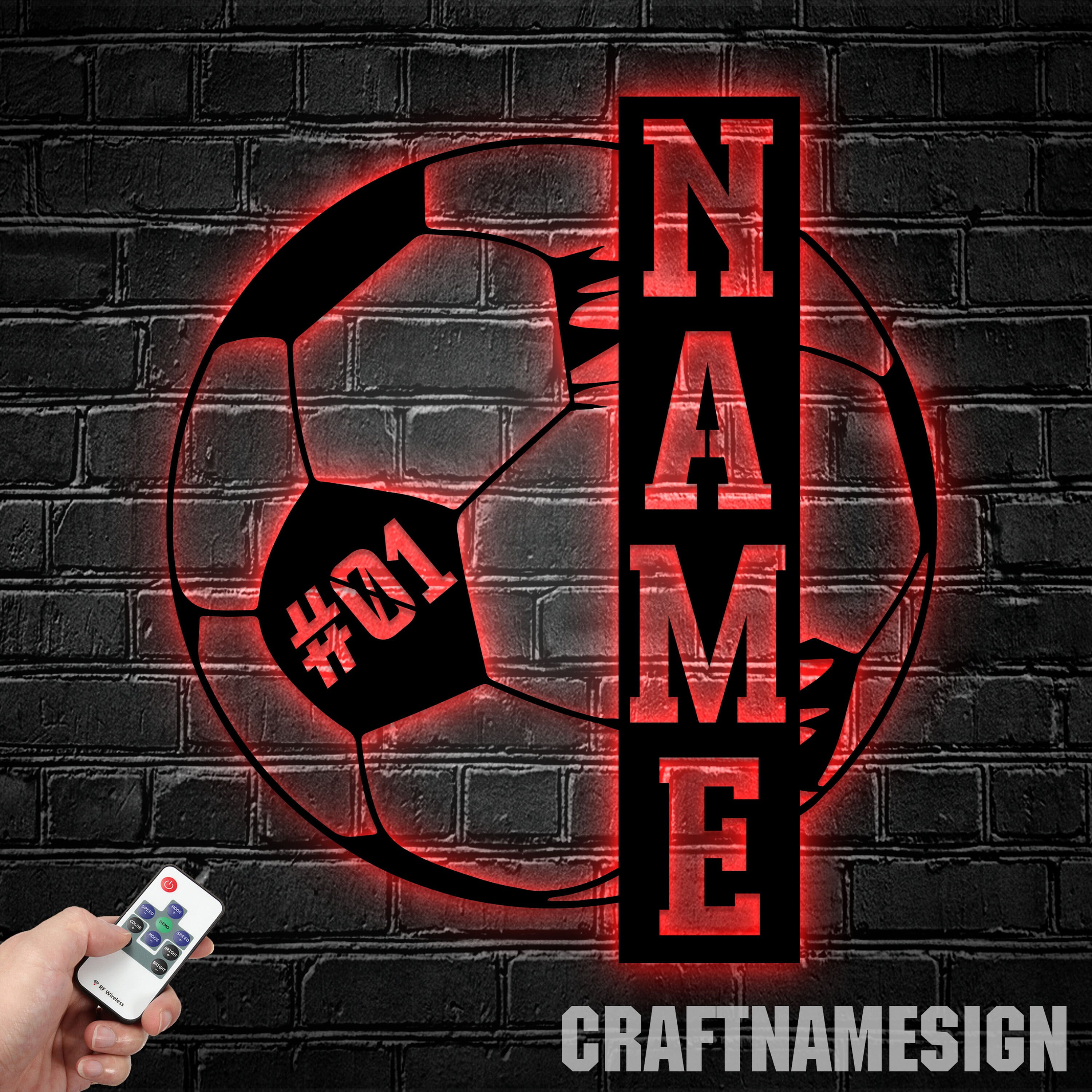 Craftnamesign Custom Number Soccer Ball Metal Wall Art LED Light ...