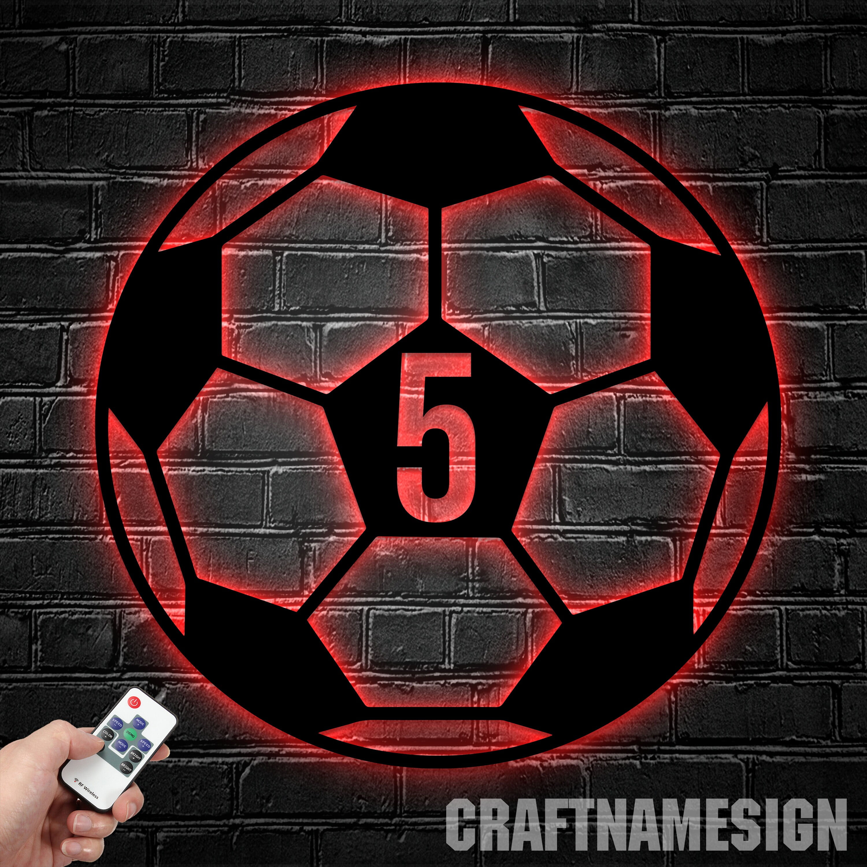 Craftnamesign Custom Number Soccer Ball Metal Wall Art LED Light ...