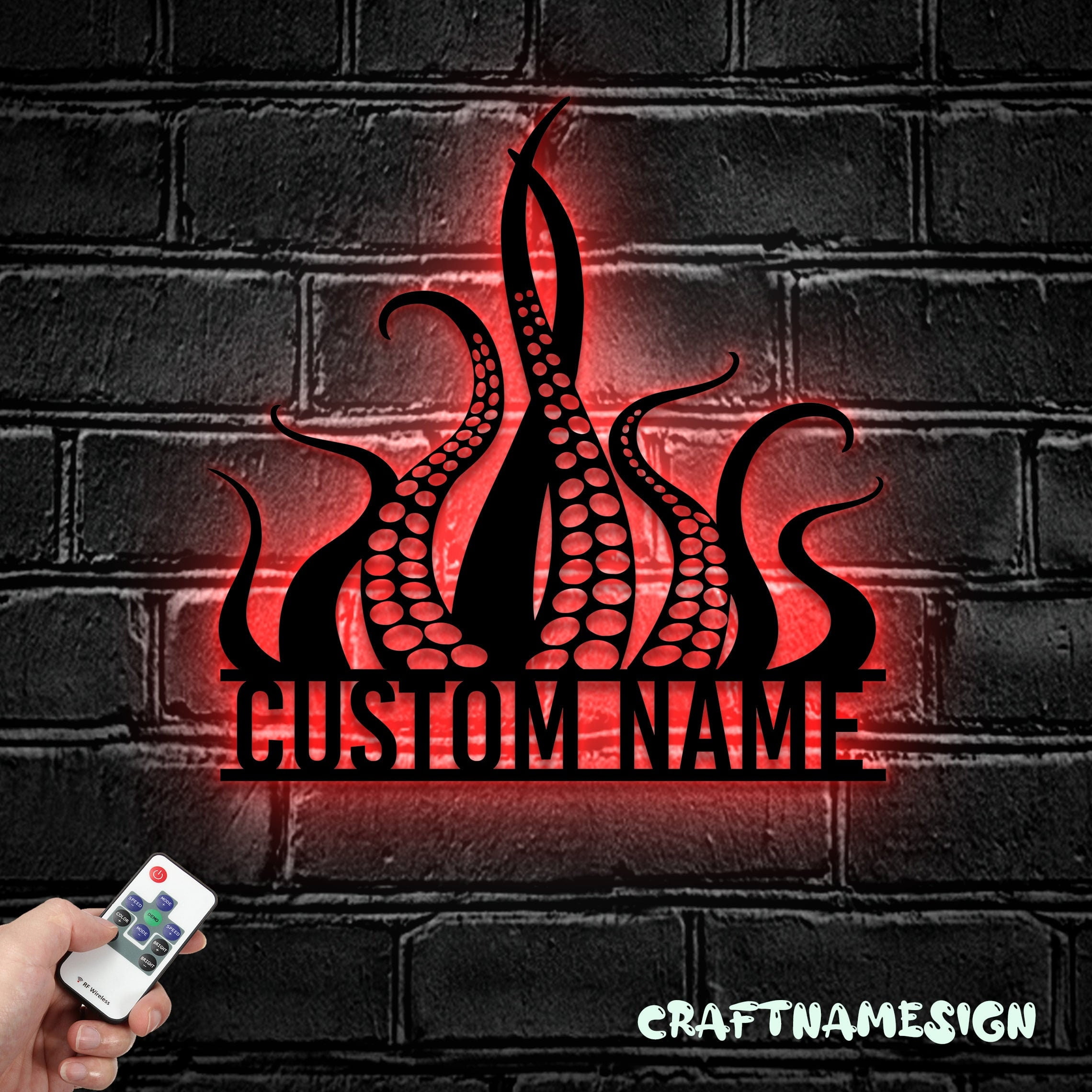 Craftnamesign Custom Octopus Tentacles Metal Wall Art LED Light ...