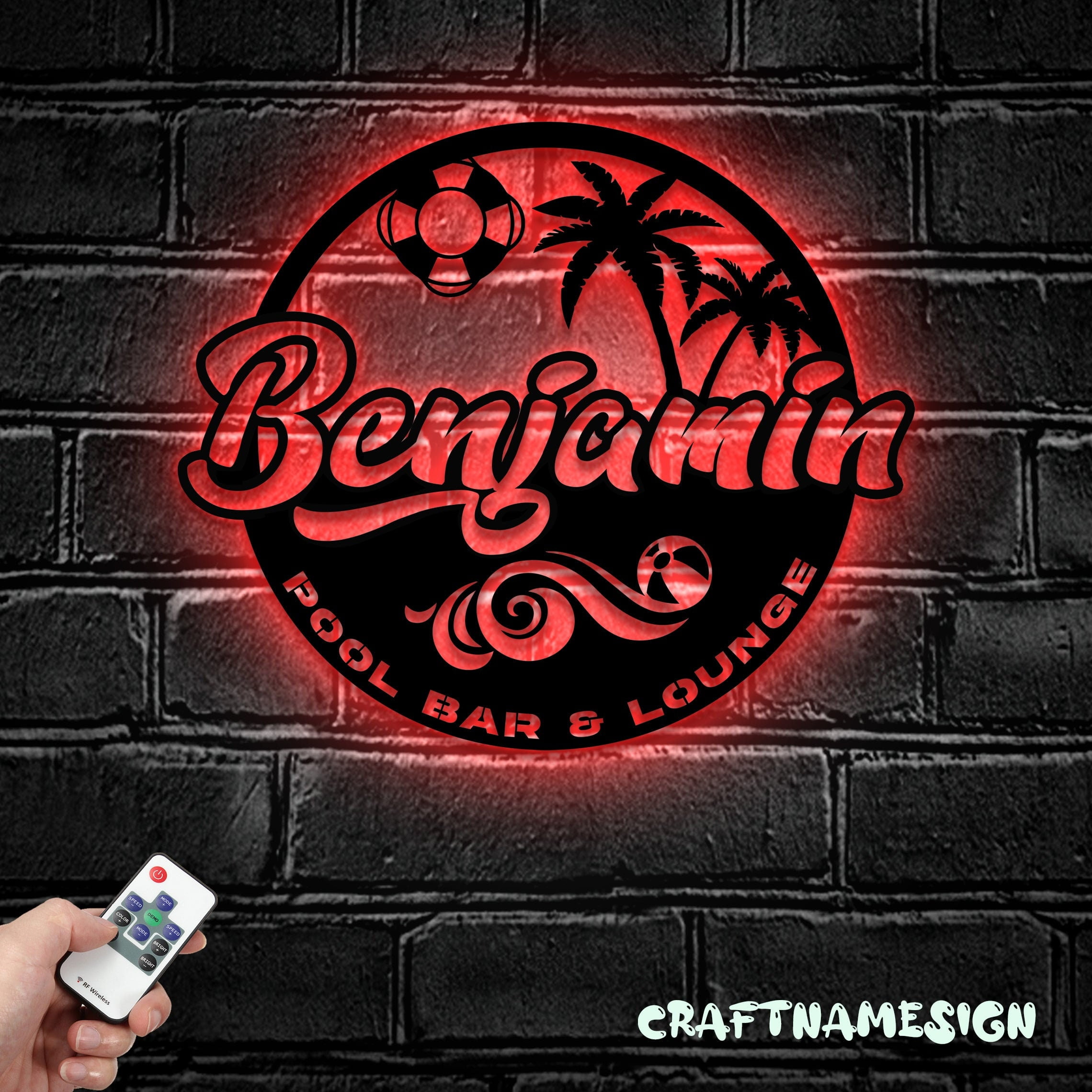 Craftnamesign Custom Palm Tree Pool Metal Wall Art LED Light ...